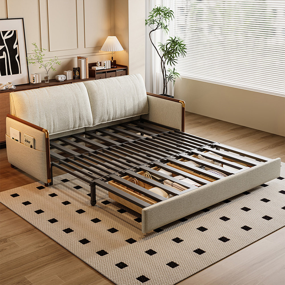 Hokku Designs Modern cotton and linen folding beige sofa bed, multi ...