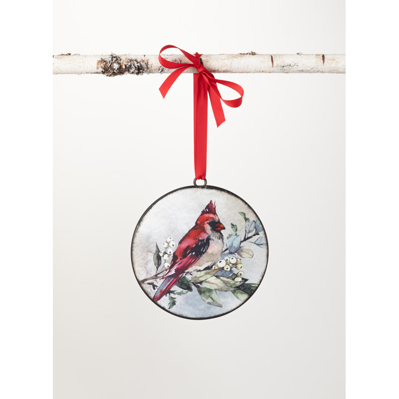 The Twillery Co. Sunnyside Cardinal Metal Disc Holiday Shaped Ornament ...