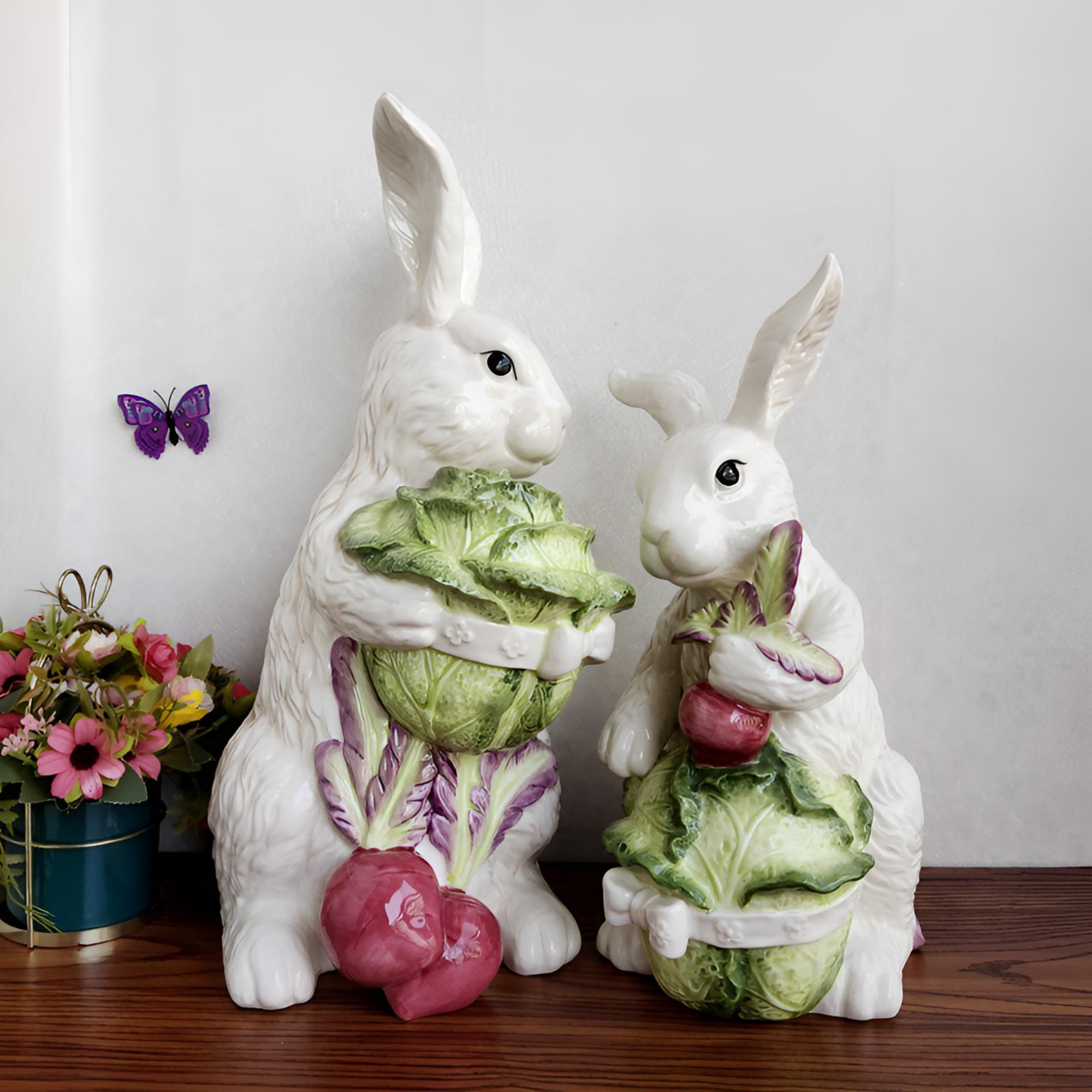 One Allium Way Pure Hand-Painted Ceramic Rabbit Ornament With Pastoral ...