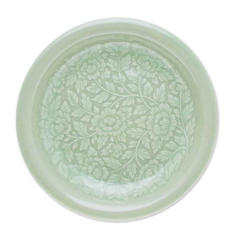 Red Barrel Studio® Handmade Wealthy Peony Celadon Ceramic Luncheon ...