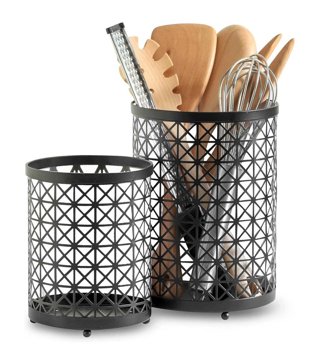 Latitude Run® 2-Piece Extra Large Matte Black Utensil Holder Set (6”+5 ...