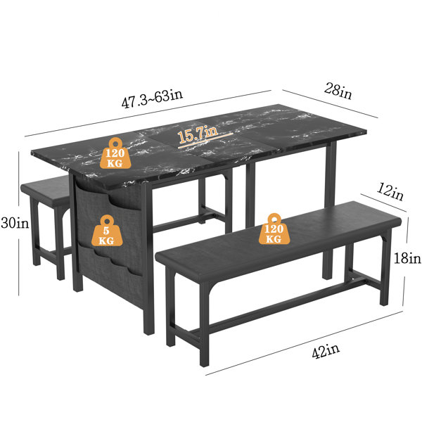 17 Stories Vidala Extendable Dining Table Set 63'' L x 28'' W ...