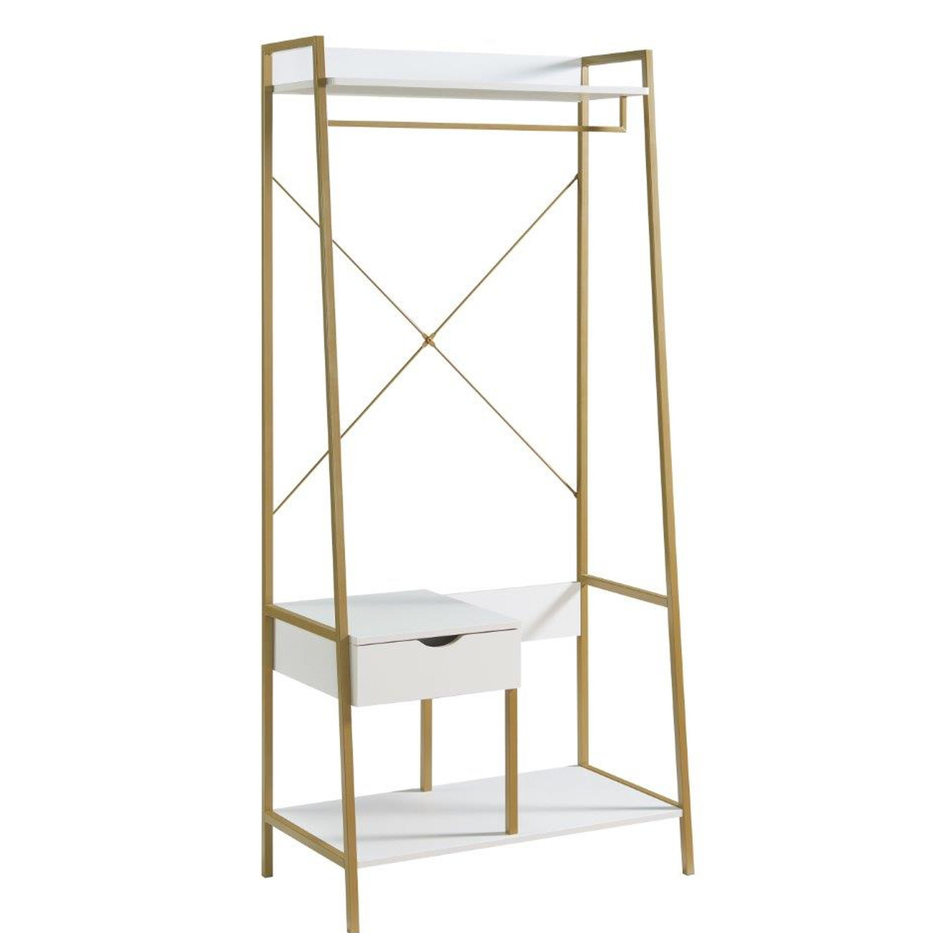 Ebern Designs Open Wardrobe With Storage - White , Hanging Rod, Drawer ...