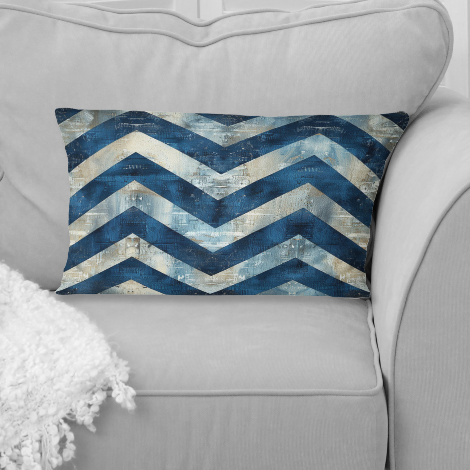 Design Art Blue Chevron Patterns II - Modern Lumbar Pillow | Wayfair