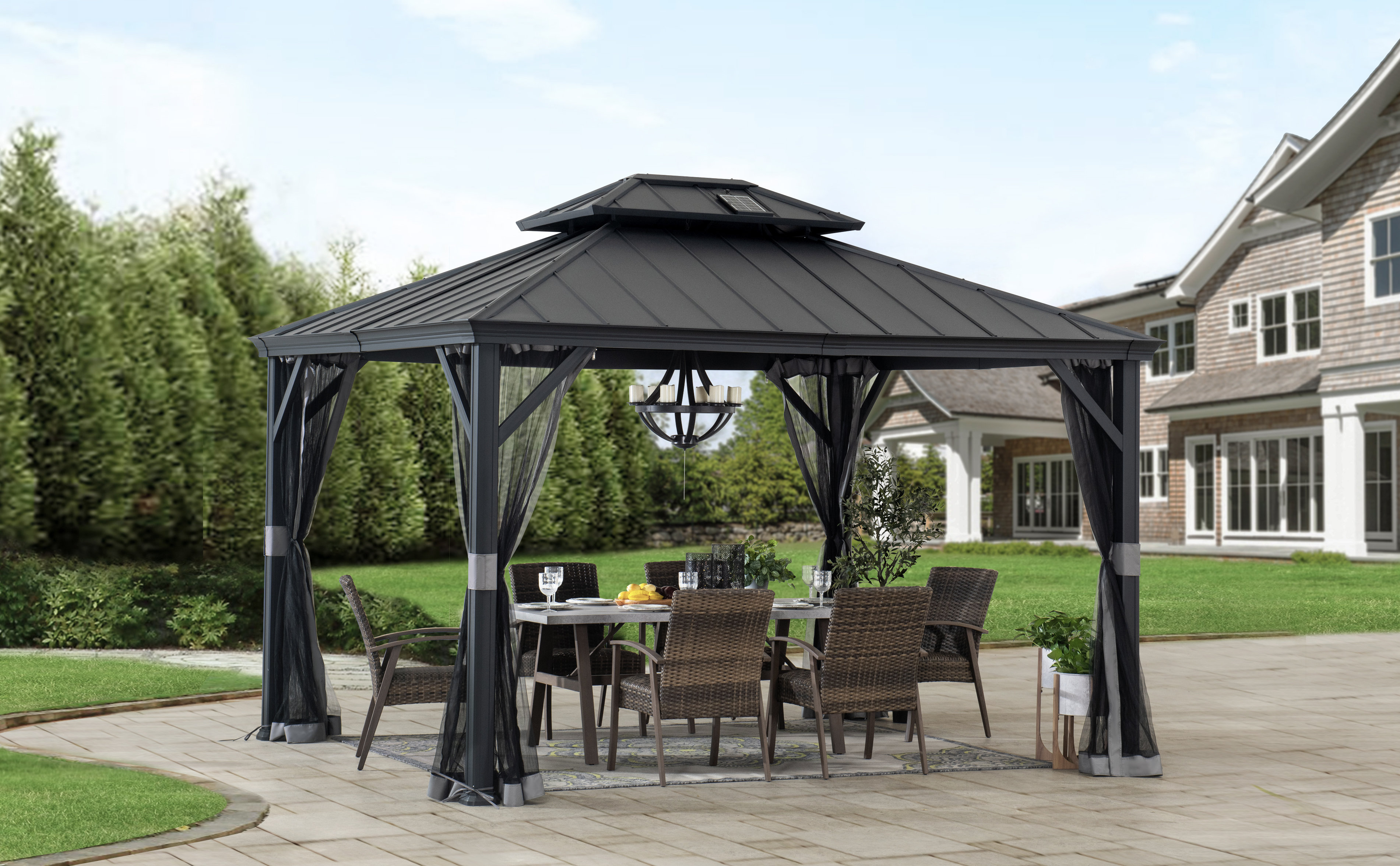 Sunjoy Hardtop Gazebo 10 x 12 ft. Outdoor Patio Aluminum Frame Gazebo ...