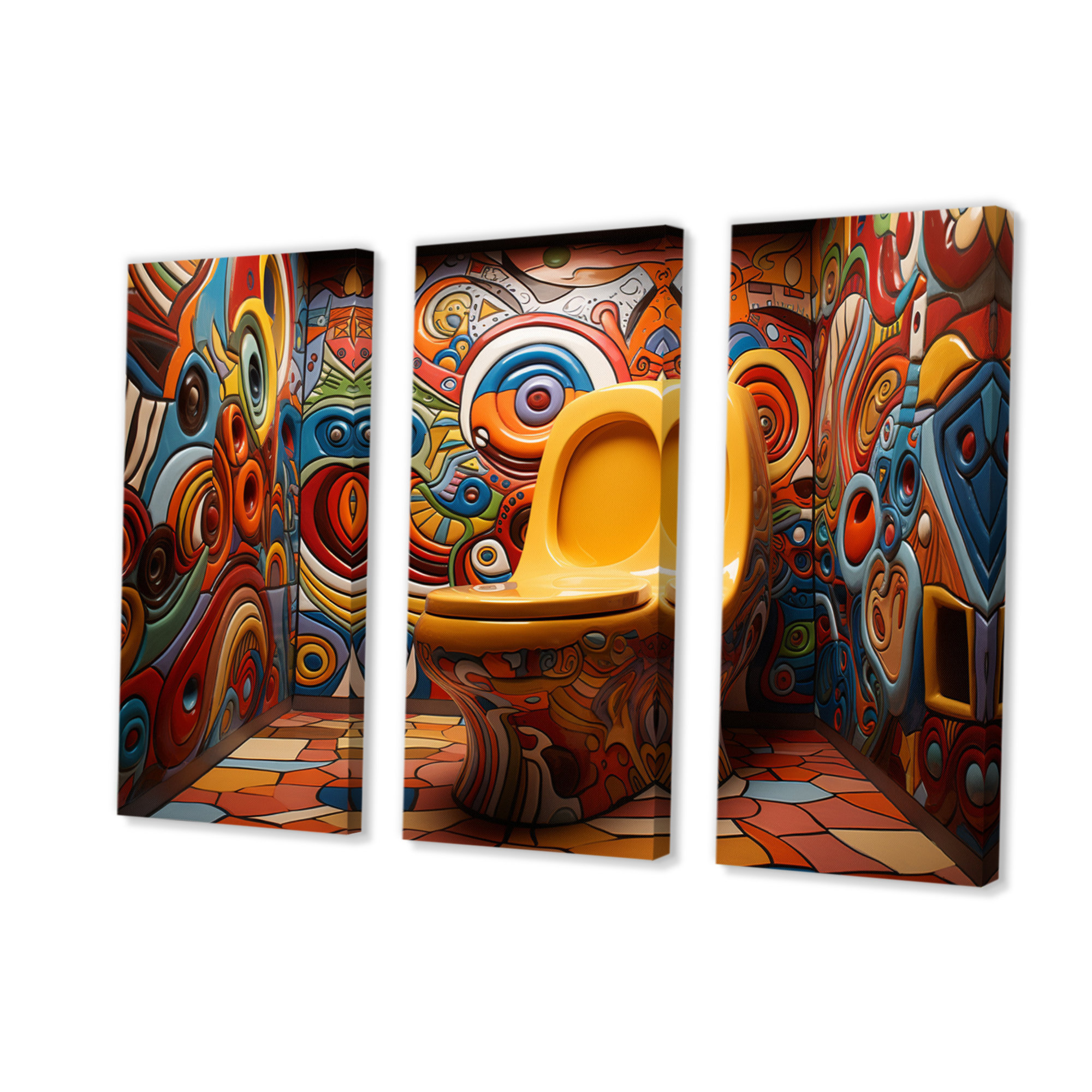 Trinx Bathroom Toilet Bold Modernity On Canvas 3 Pieces Print | Wayfair