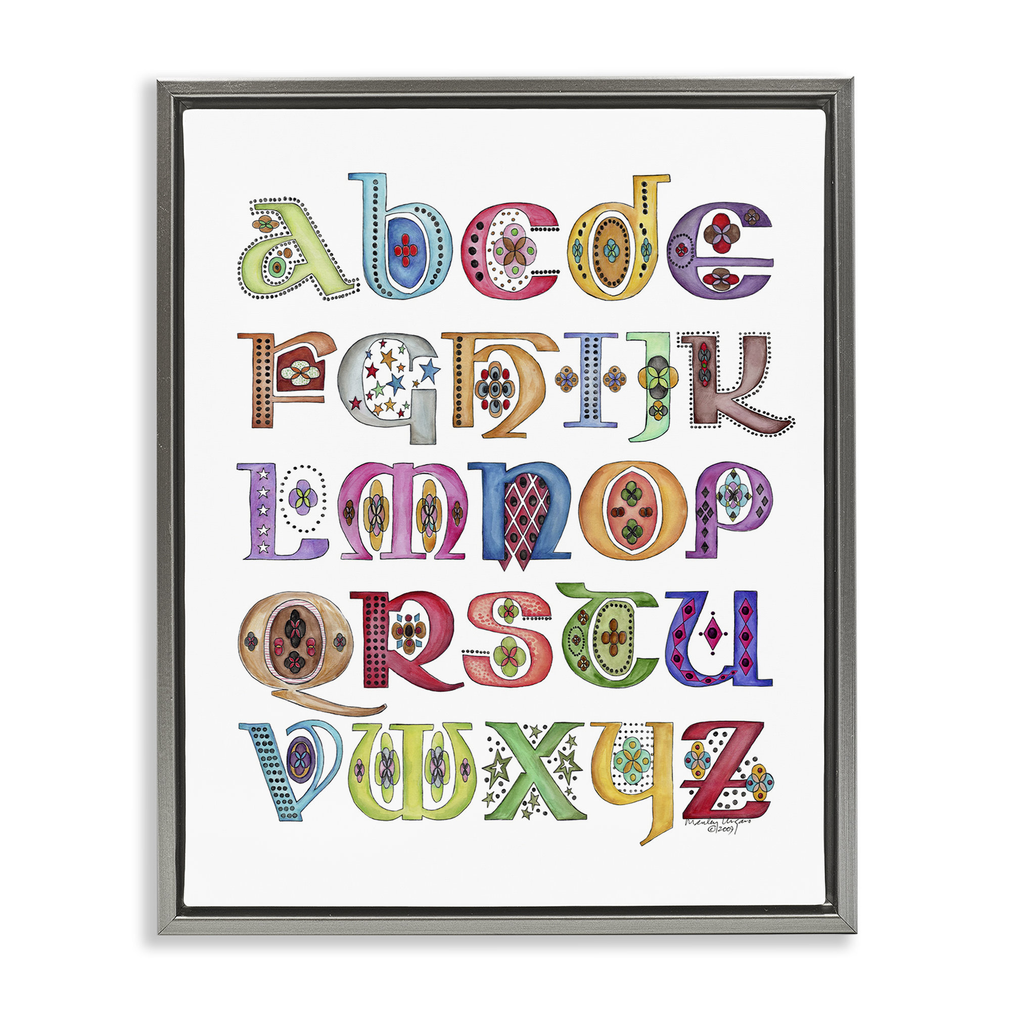 Bungalow Rose Boho Whimsical Alphabet Framed Floater Canvas Wall Art by ...