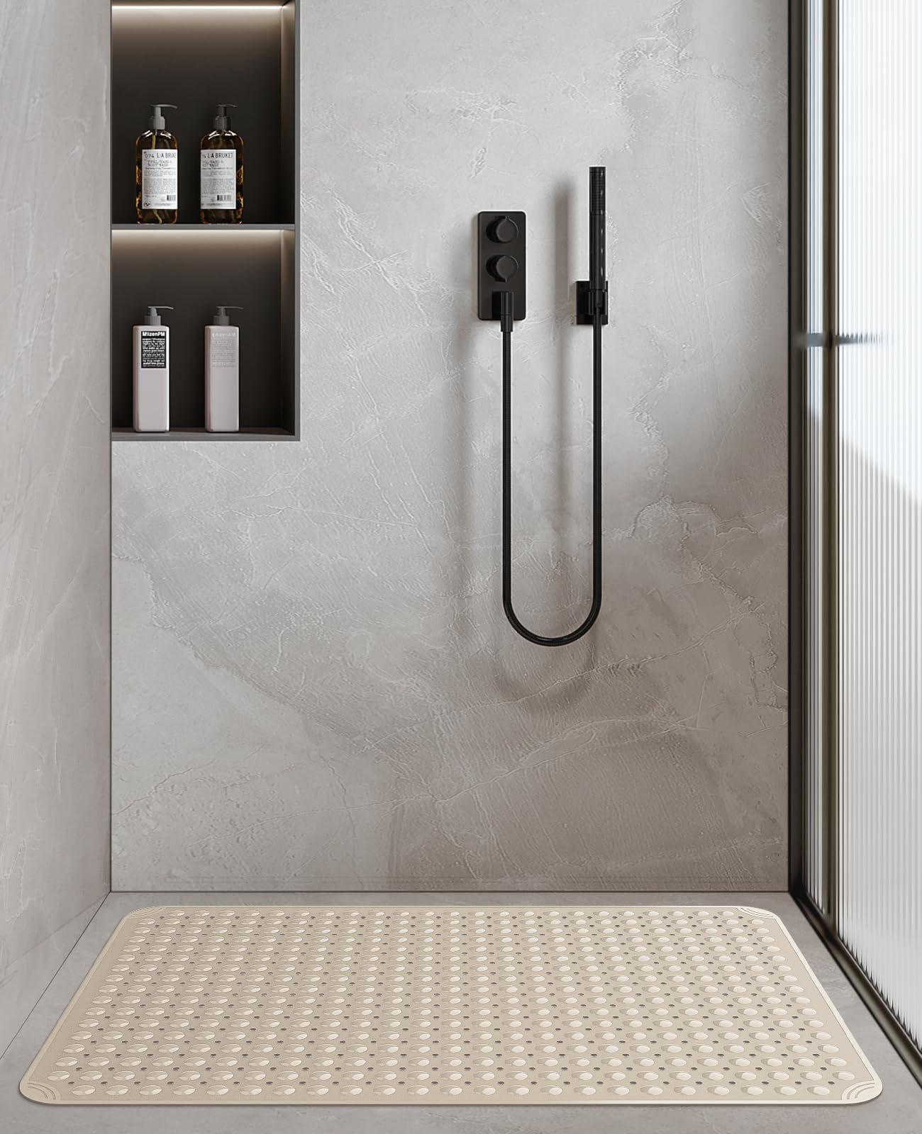 Hokku Designs Extra Large Shower Mat, TPE Anti Slip Stand Up Shower Mat ...