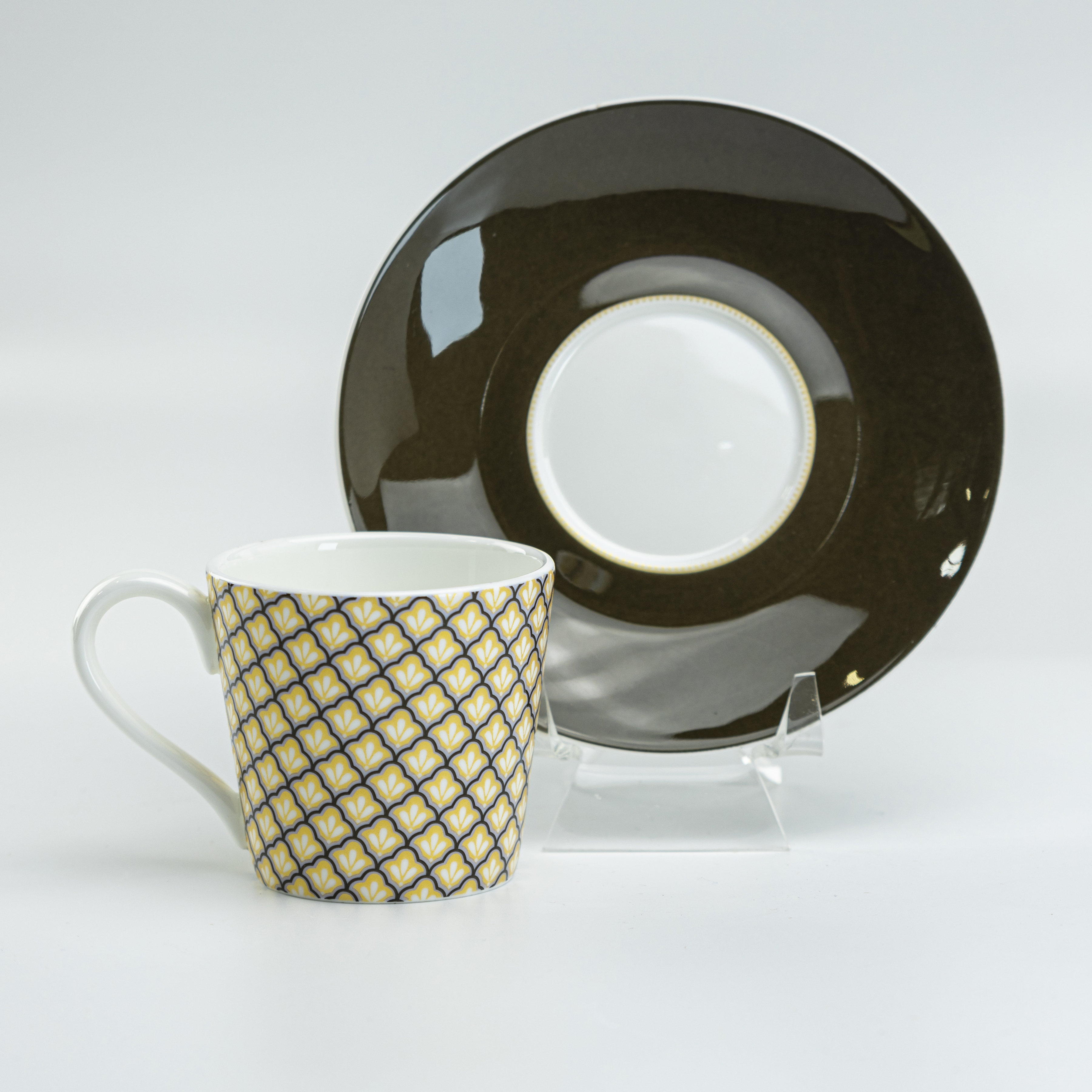 Grace's Tea Ware Brown Geo Bone China 3-Ounce Espresso Cup And Saucer ...