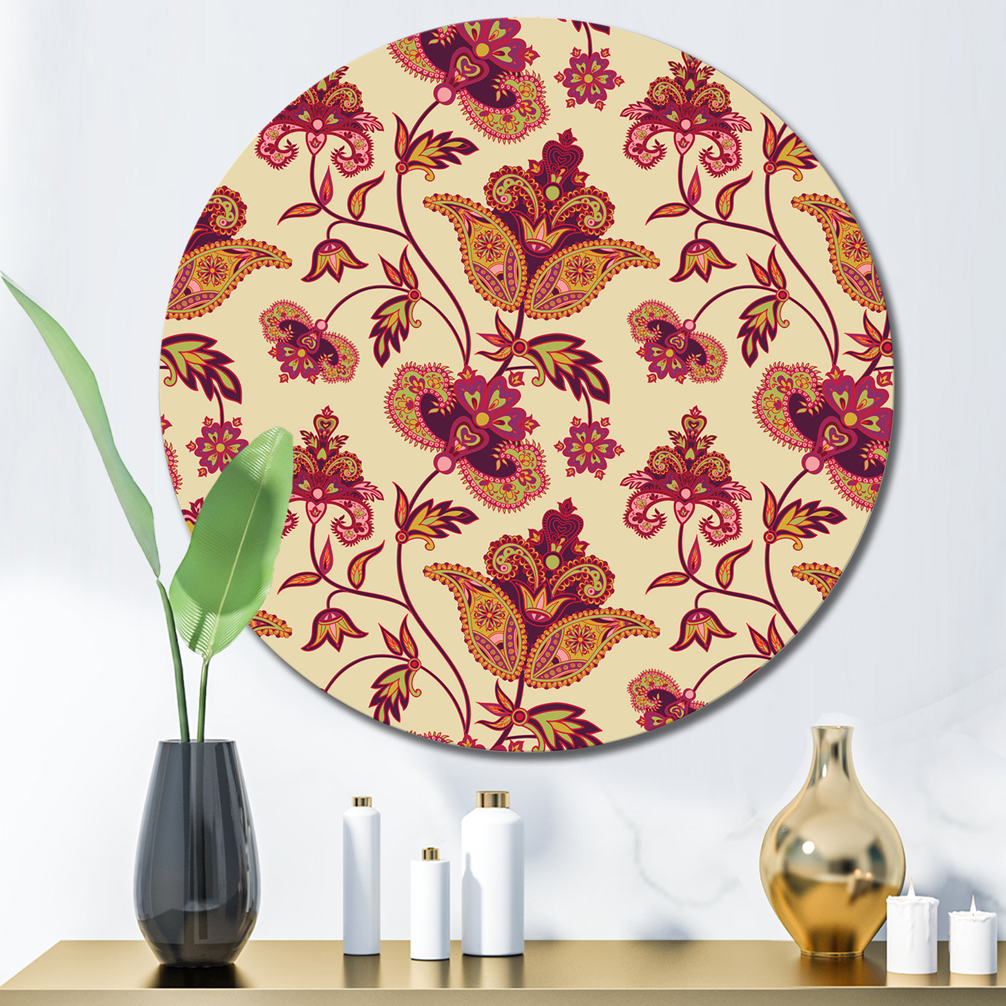 Canora Grey Red Vintage Flowers on Beige - Unframed Print | Wayfair