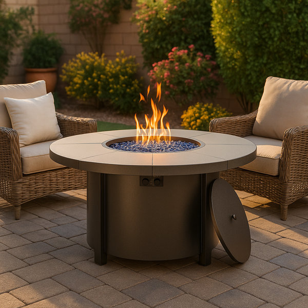 Latitude Run® Dobbs 48" Round Fire Pit Table 40,000 BTU Carbon Steel ...