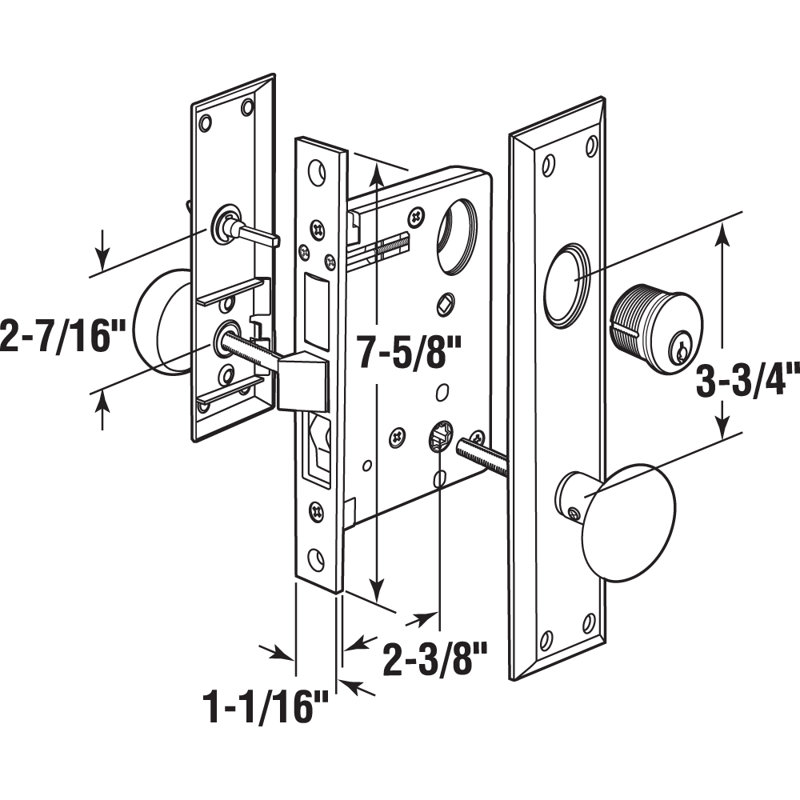 Prime-Line Mortise Lock Set, Brass Right Hand, 2-1/2 in. Backset ...