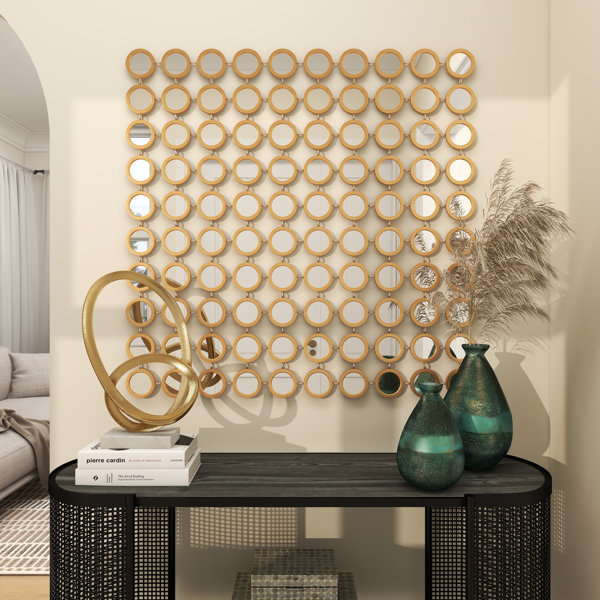 Wade Logan® Metal Geometric Room Wall Mirror with Grid Pattern ...