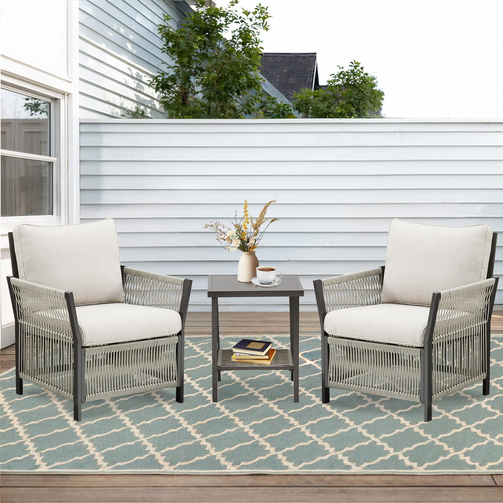 Bay Isle Home™ 2-piece Patio Wicker Lounge Chair With Side Table, 2 ...