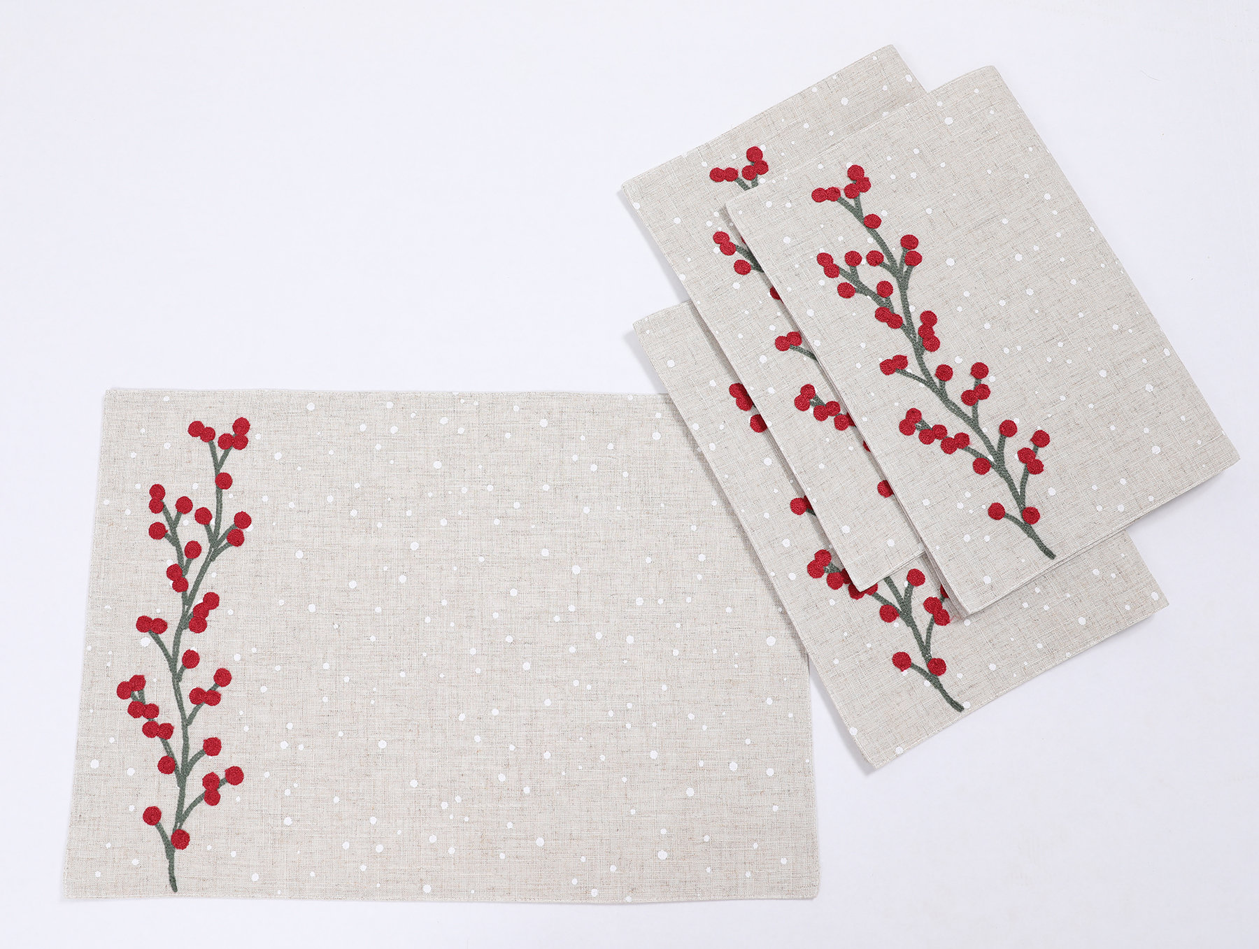 The Holiday Aisle® Isiah Holly Berry Branch Crewel Embroidered 20 ...