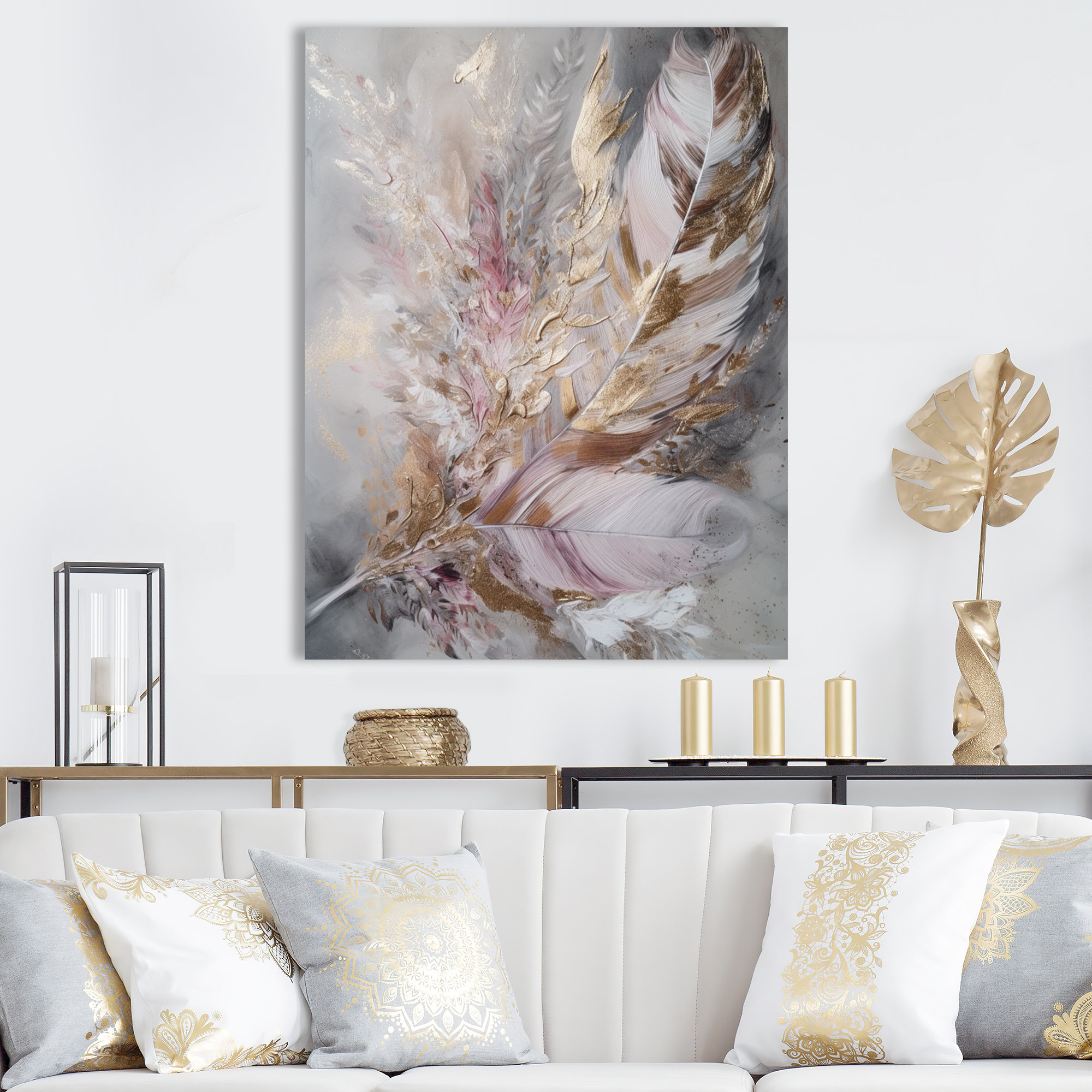 Mercer41 Pink Feather Boho Majesty I - Glam Feather Canvas Print ...