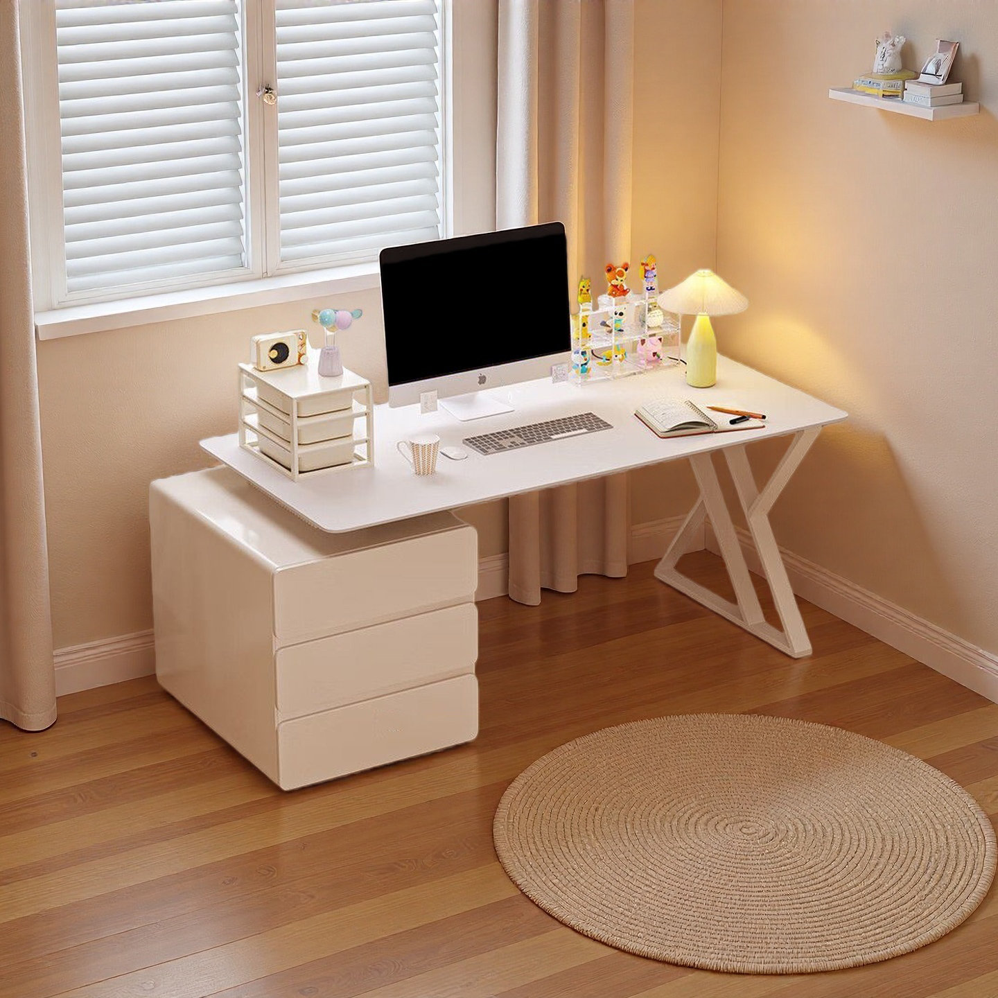 Orren Ellis Cream-Style Modern Desk with Iron Legs | Wayfair