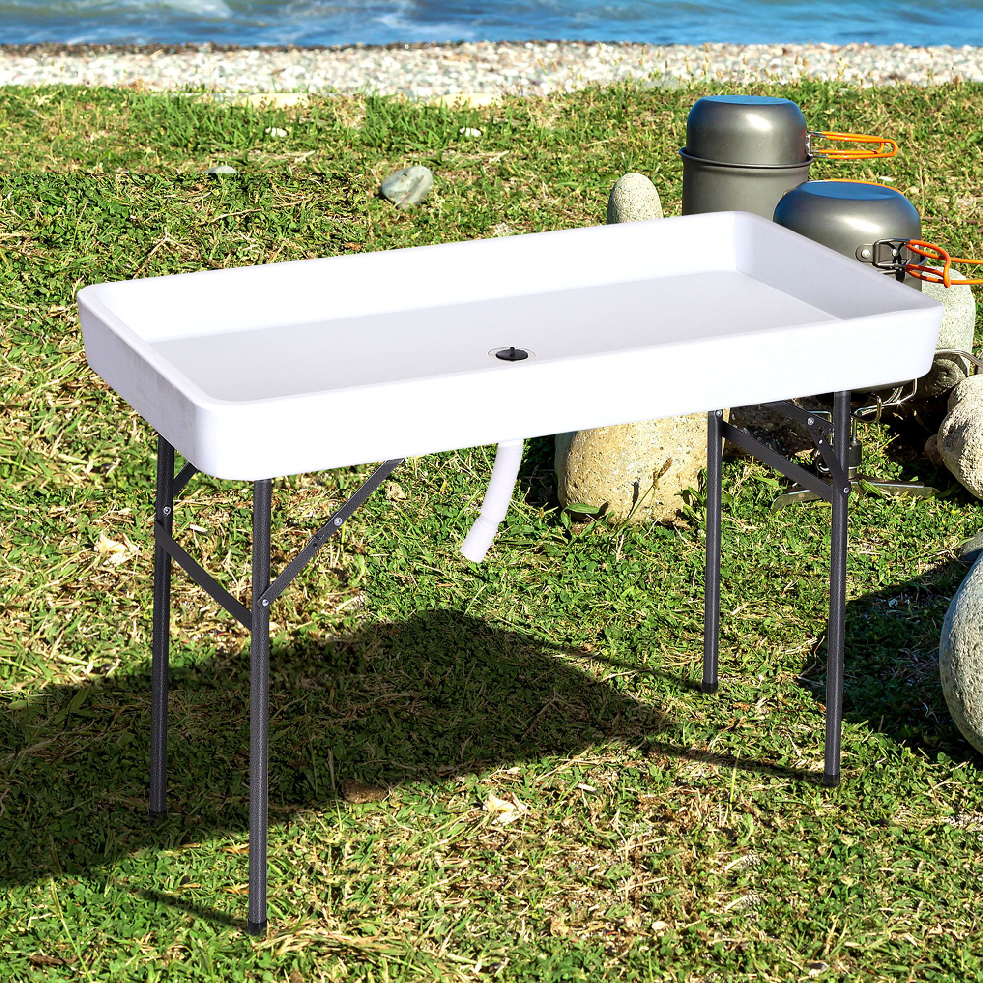 17 Stories Folding Fish Cleaning Table with Sink, Portable Camping ...