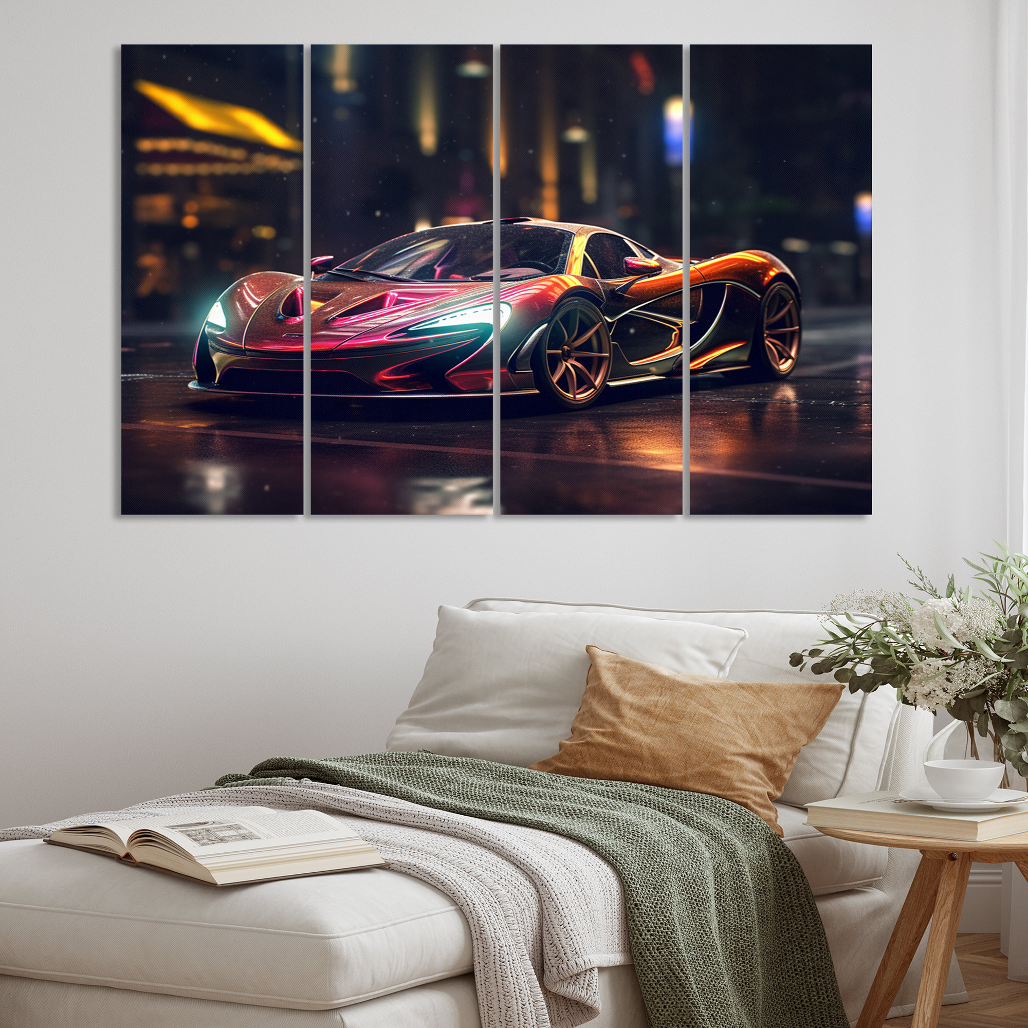 Design Art Exotic Car in the Neon Streets I - Neon Car Metal Art Print ...