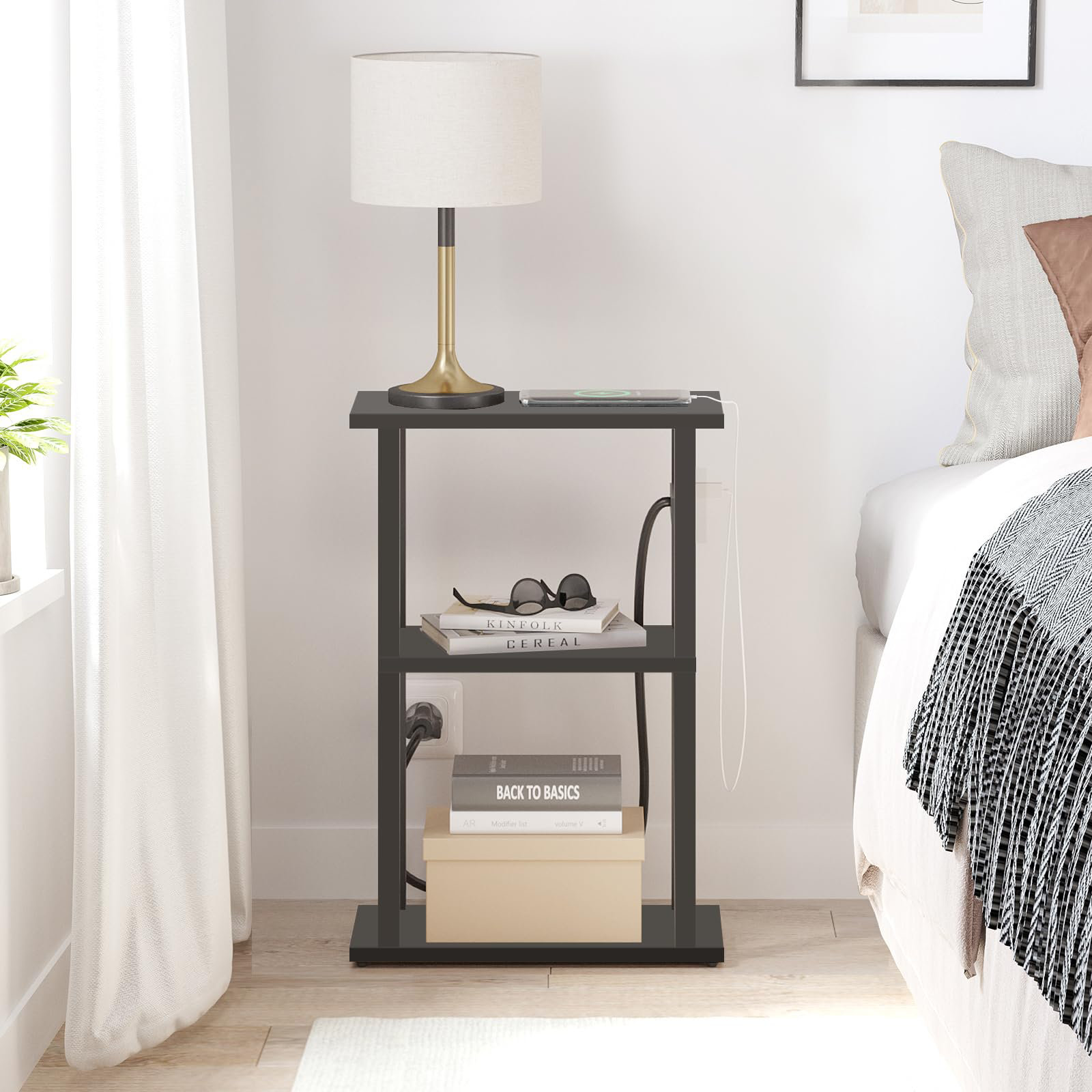 17 Stories Small Narrow Side Table with Charging Station, Slim End ...