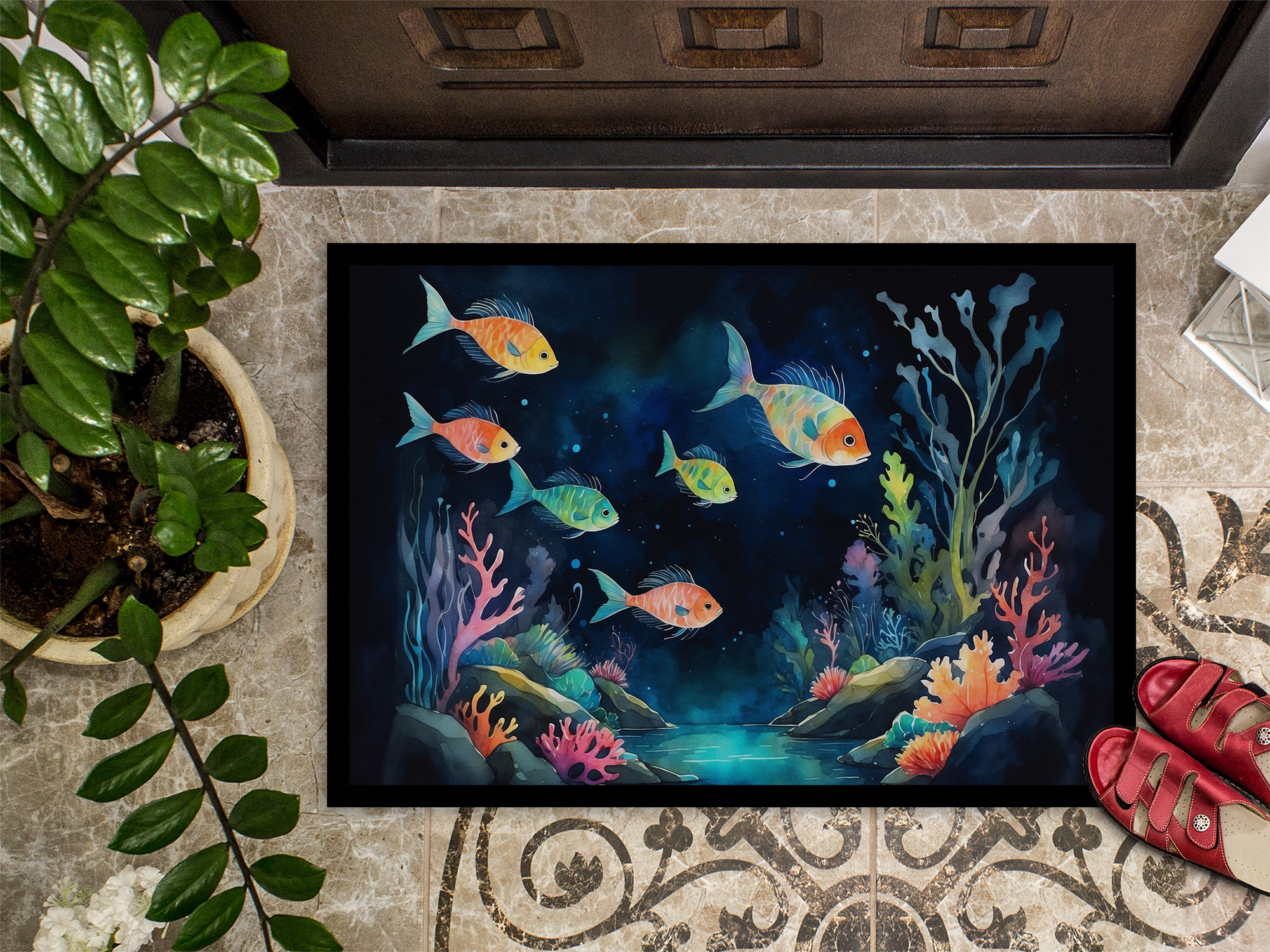 Caroline's Treasures Bioluminescent Fish Doormat | Wayfair