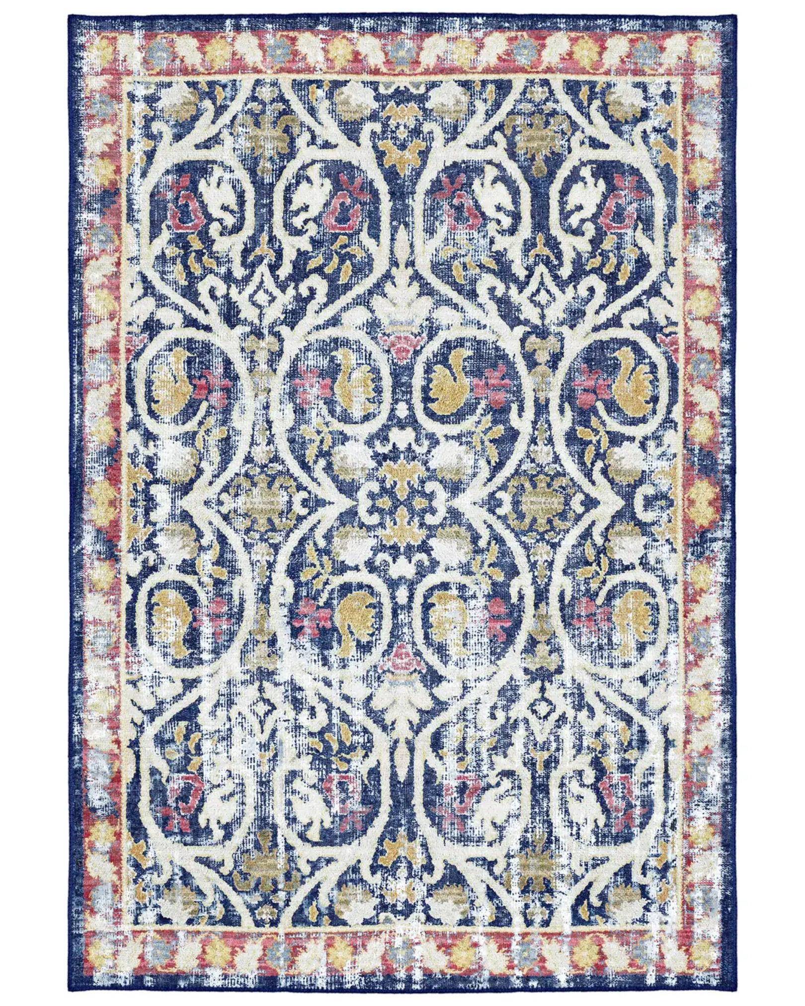 Bungalow Rose Chamberlan Vintage Look Navy Blue Machine Woven Cotton ...