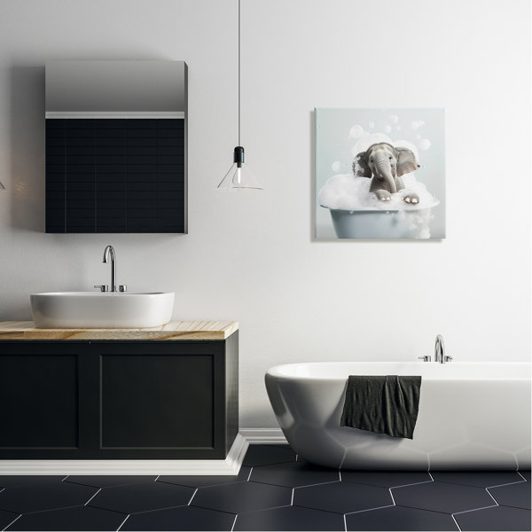 Stupell Industries Az-250-Wood Elephant Bubble Bath On Canvas by Lazar ...