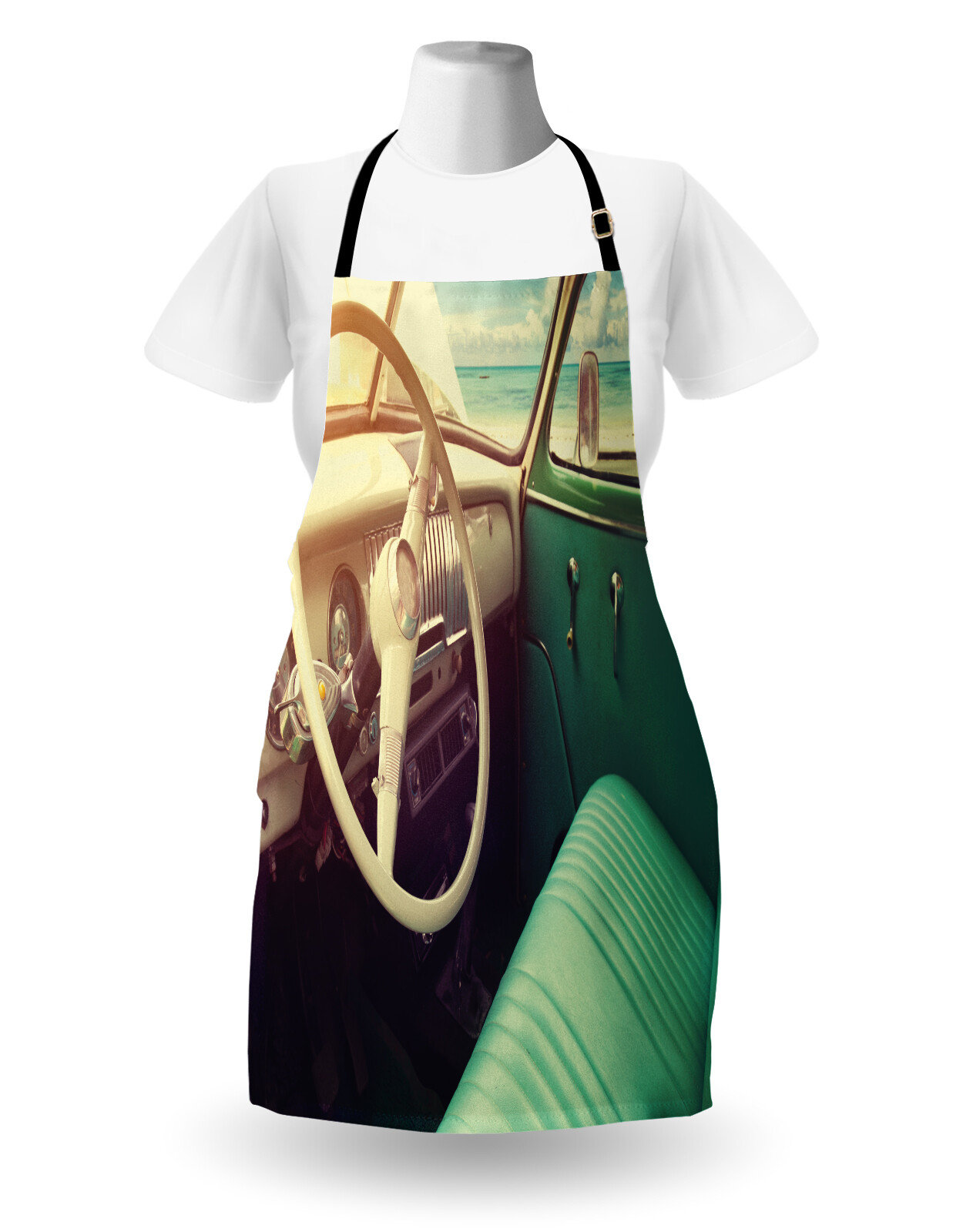 East Urban Home Car Apron Unisex, Vintage Car at the Seaside, Adult ...