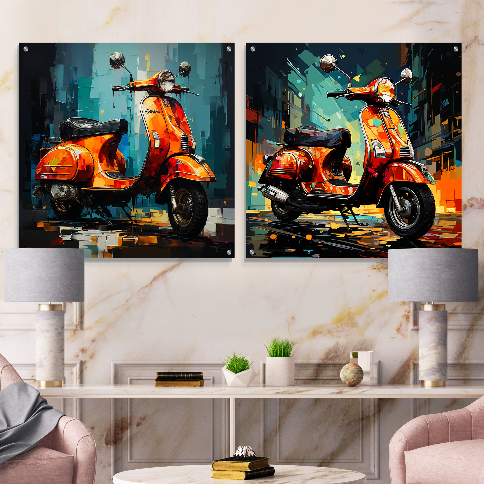 Latitude Run® Pop Art Scooter Commute - Scooter Acrylic Wall Art Glass ...