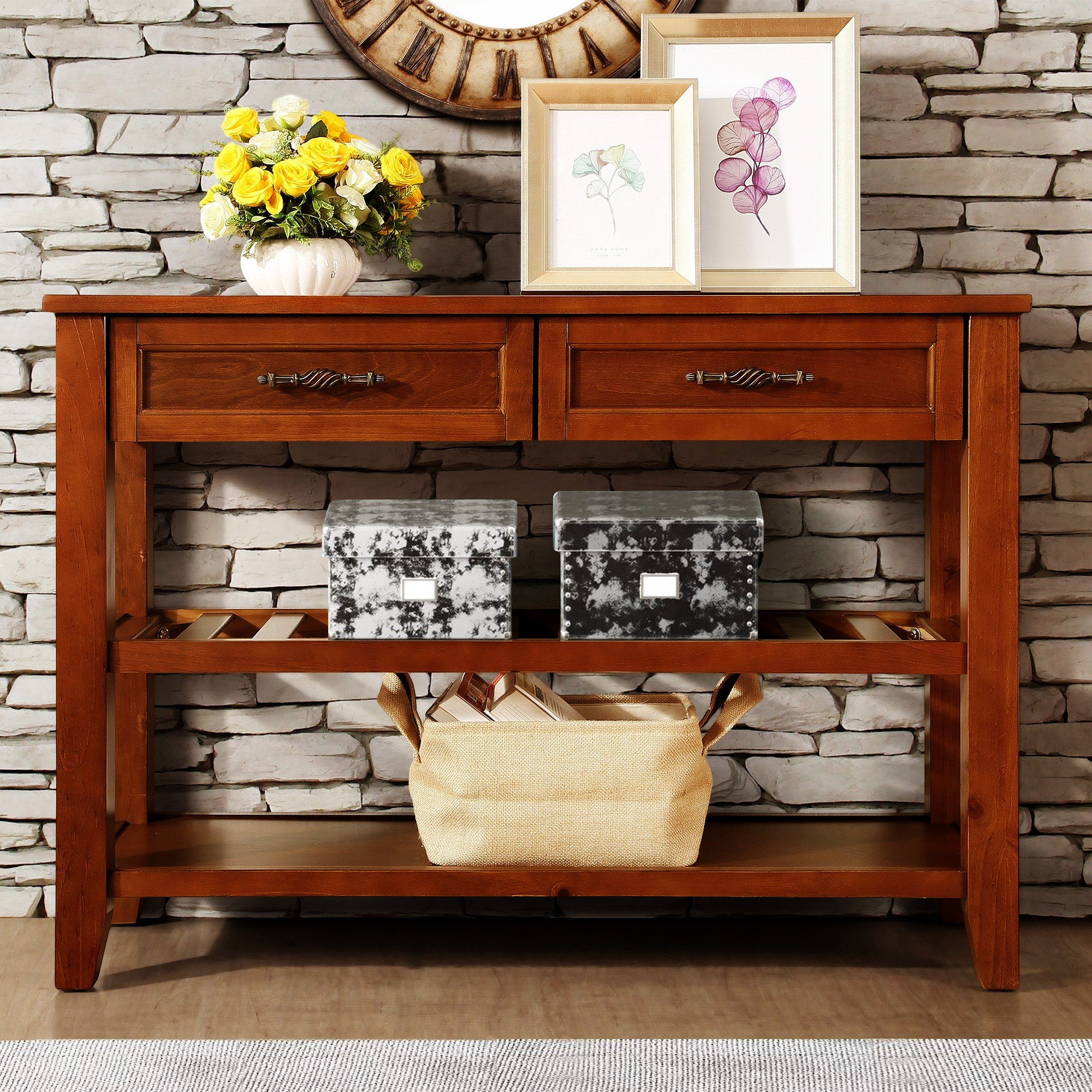Winston Porter Console Sofa Table With 2 Storage Drawers And 2 Tiers ...