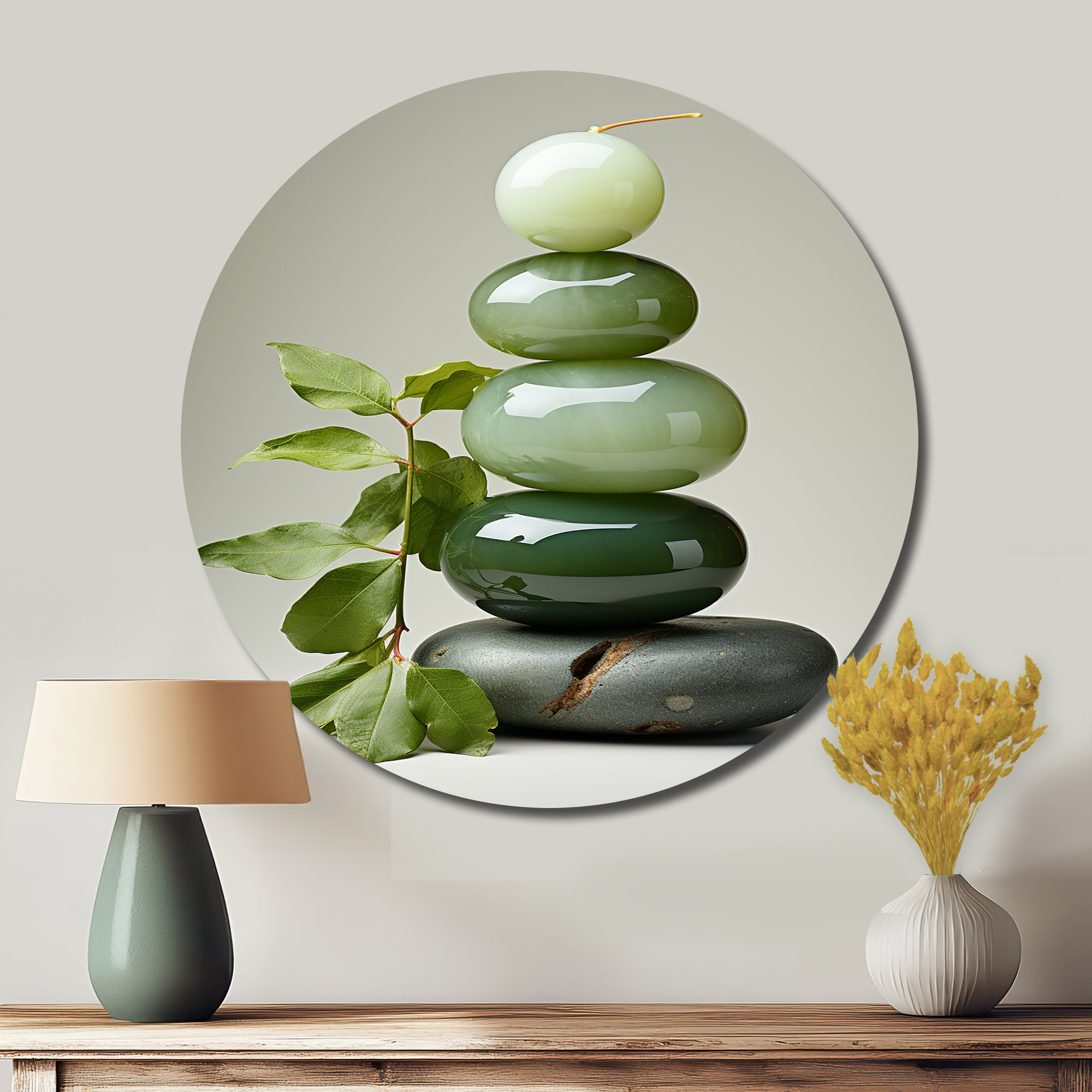 Beachcrest Home™ Green Zen spiritual stone 3 - Spiritual Round Metal ...