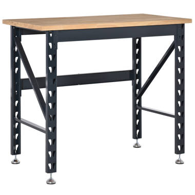 Homak Collapsible Reloading 59"W Adjustable Height Wood Top Workbench ...