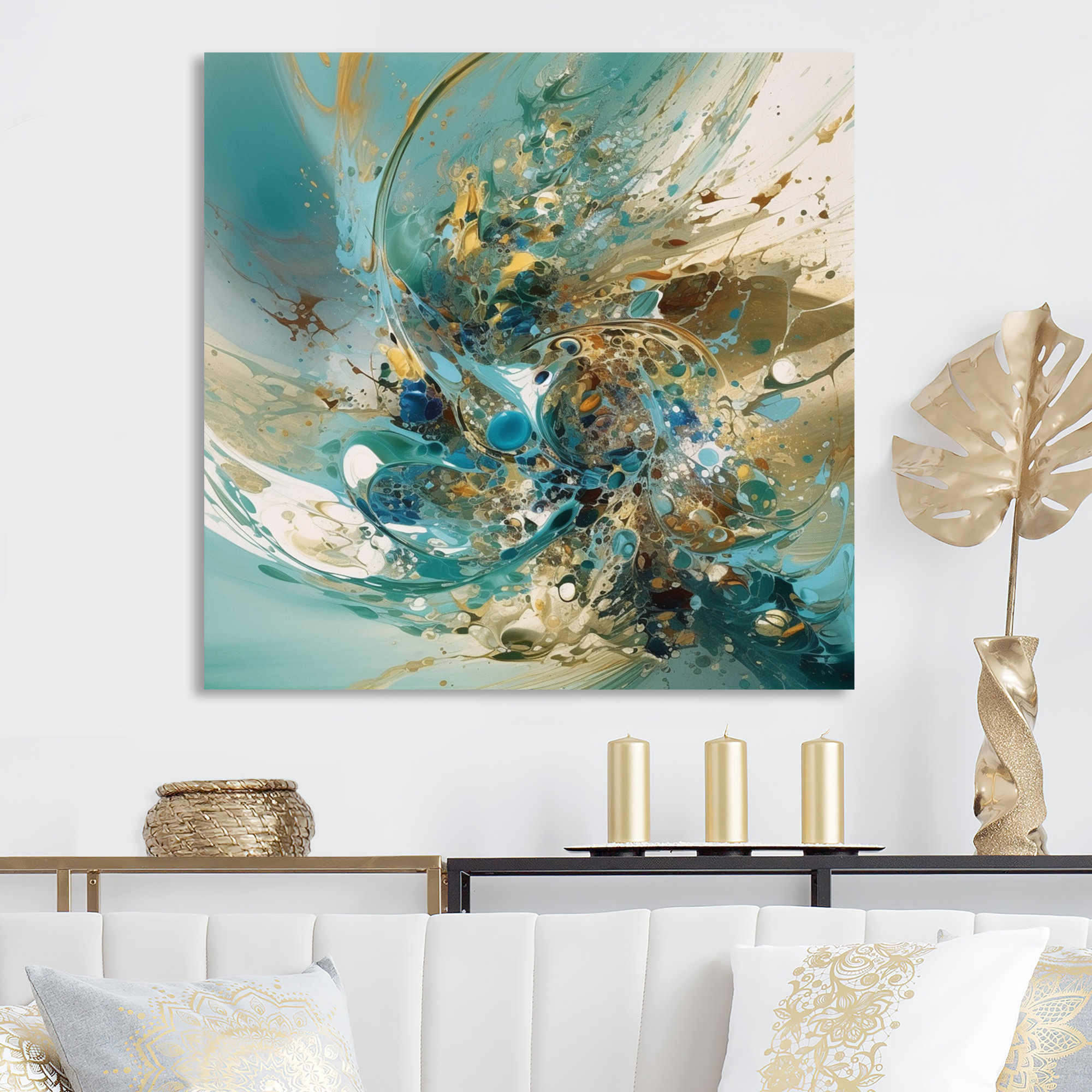 Mercer41 Turquoise Yellow Captivating Liquid Ink - Abstract Marble Wall ...