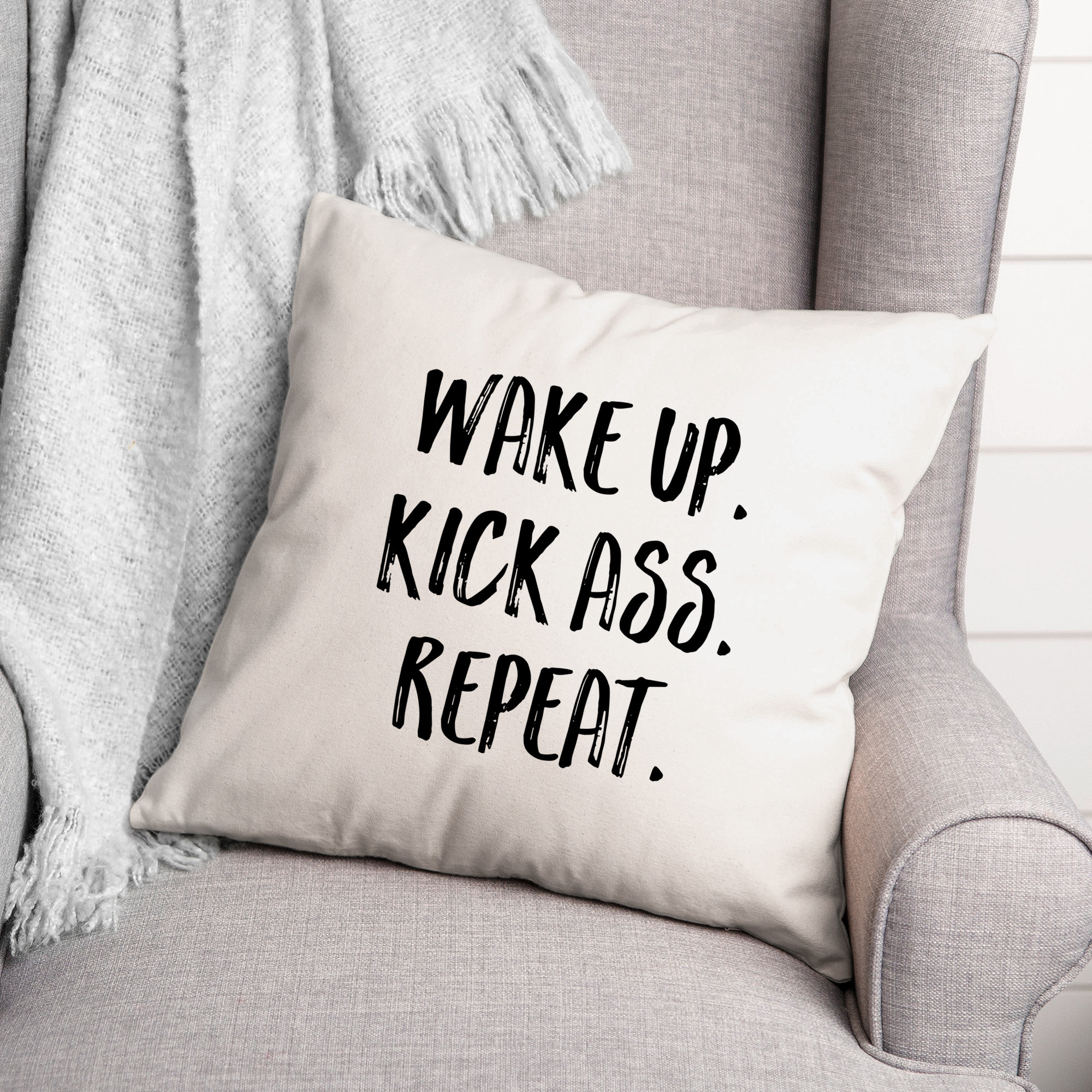 Designs Direct Creative Group Wake up. Kick Ass. Repeat. Throw Pillow ...
