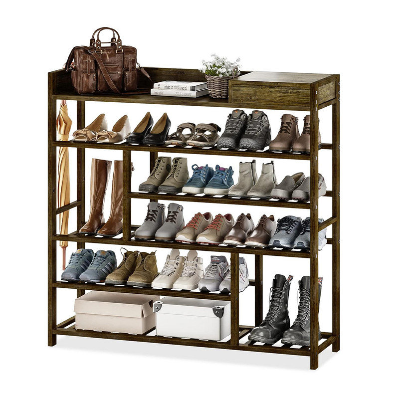 17 Stories Shoe Rack for Front Door Entrance Bamboo Shoe Organizer with ...