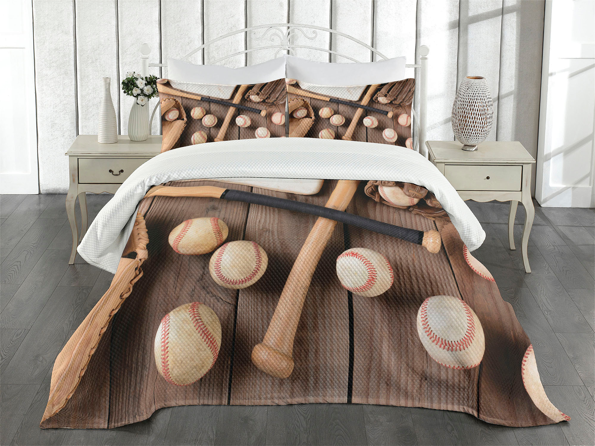Ambesonne Baseball Bedspread Rustic Style Sports Themed | Wayfair