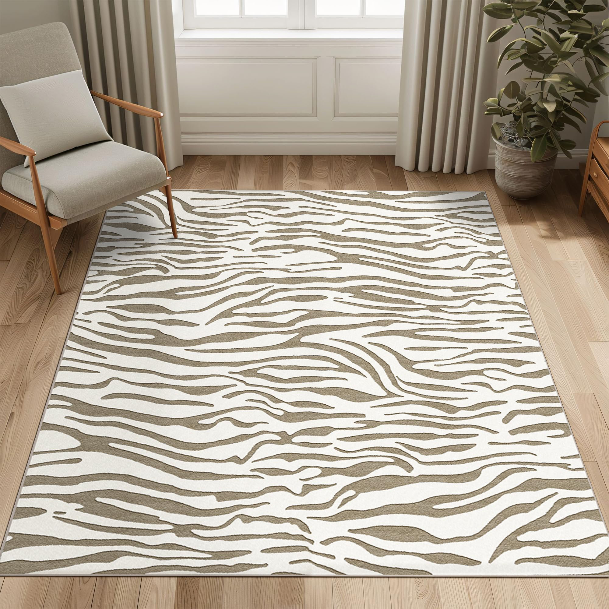 Ivy Bronx 8x10 Area Rug,Soft, Machine Washable, Non Slip, Beige/Cream Abstract | Wayfair