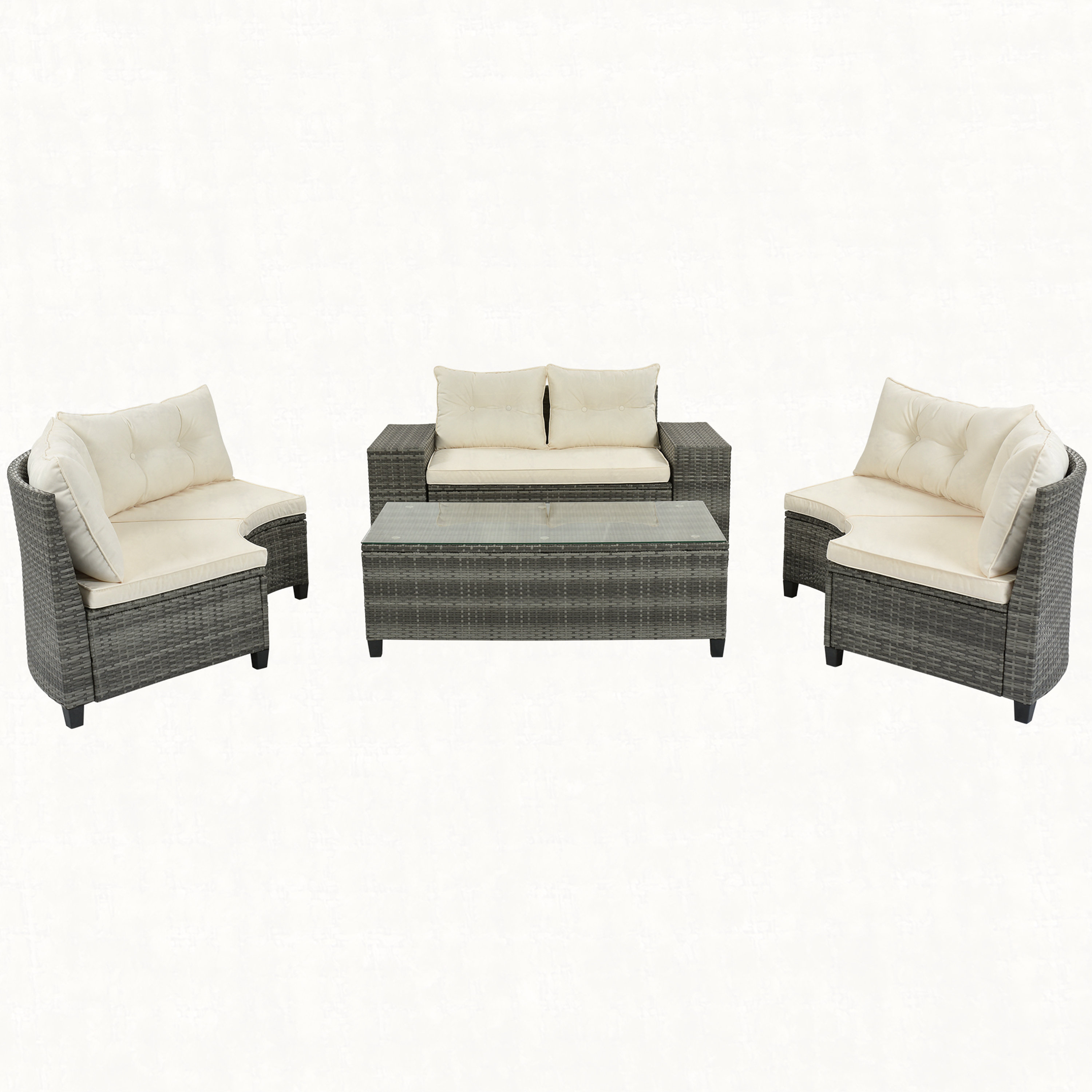 Hokku Designs 8-pieces Outdoor Wicker Round Sofa Set, Half-Moon ...