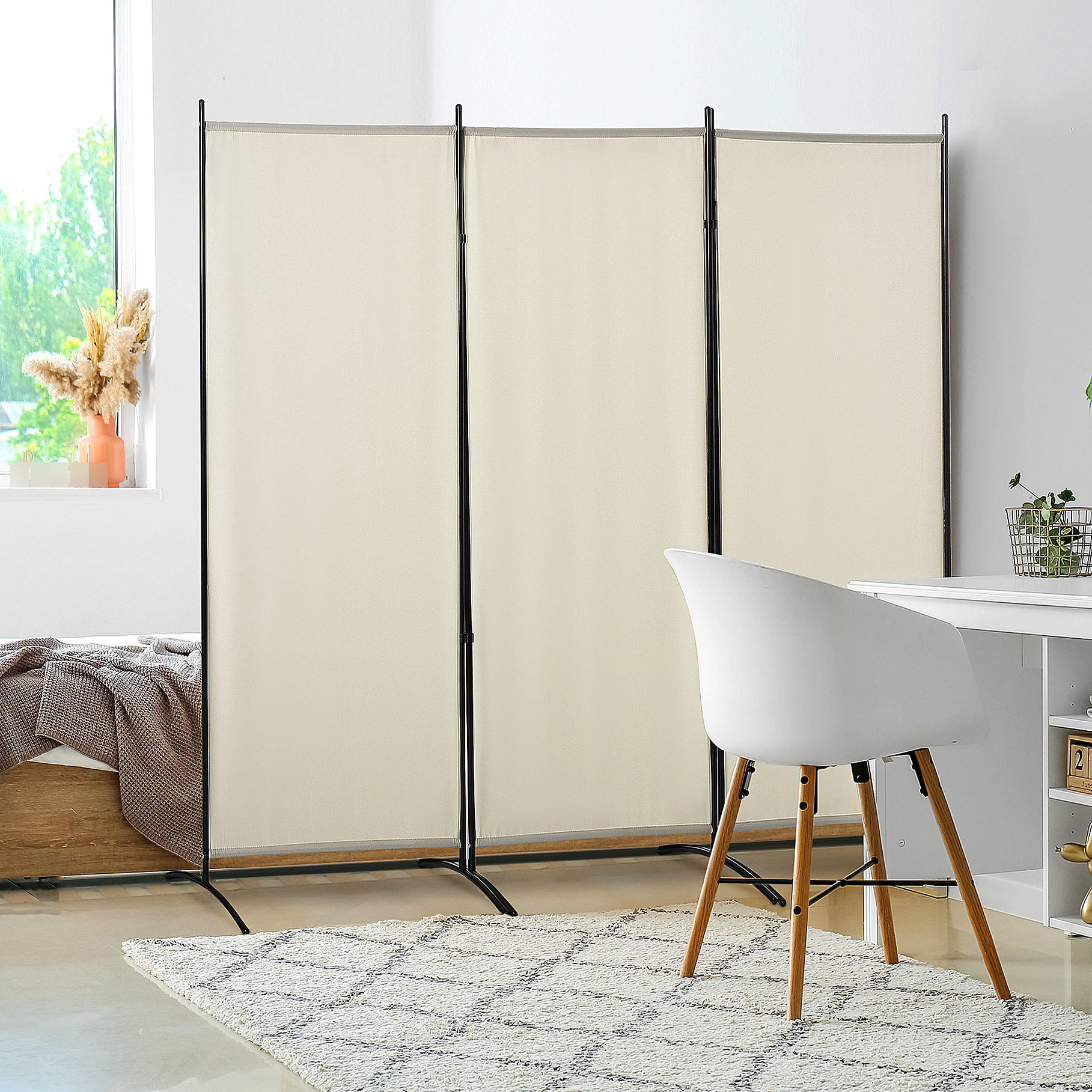 Crafted Palm 6' 3 Panel Room Divider, Beige Privacy Partition. Double ...