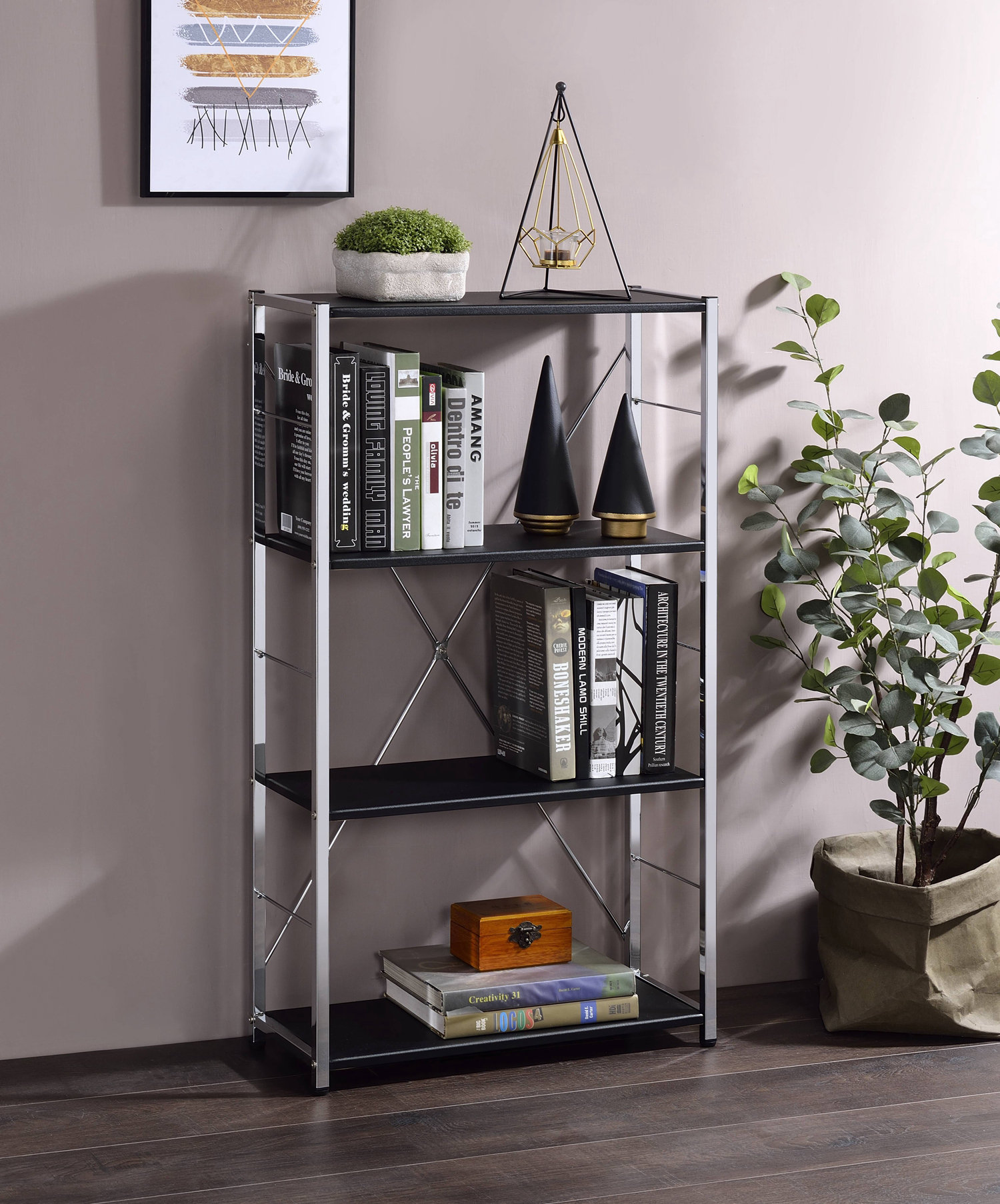 Ebern Designs metal frame bookcase with 3-tier Open shelves and sturdy ...