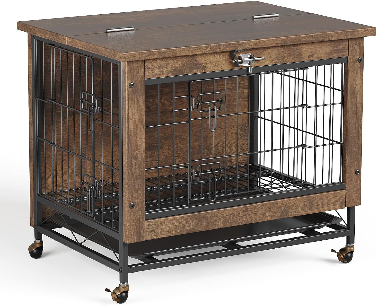 Williston Forge 26" Wooden Double-Door Pet Crate Furniture with Locking ...