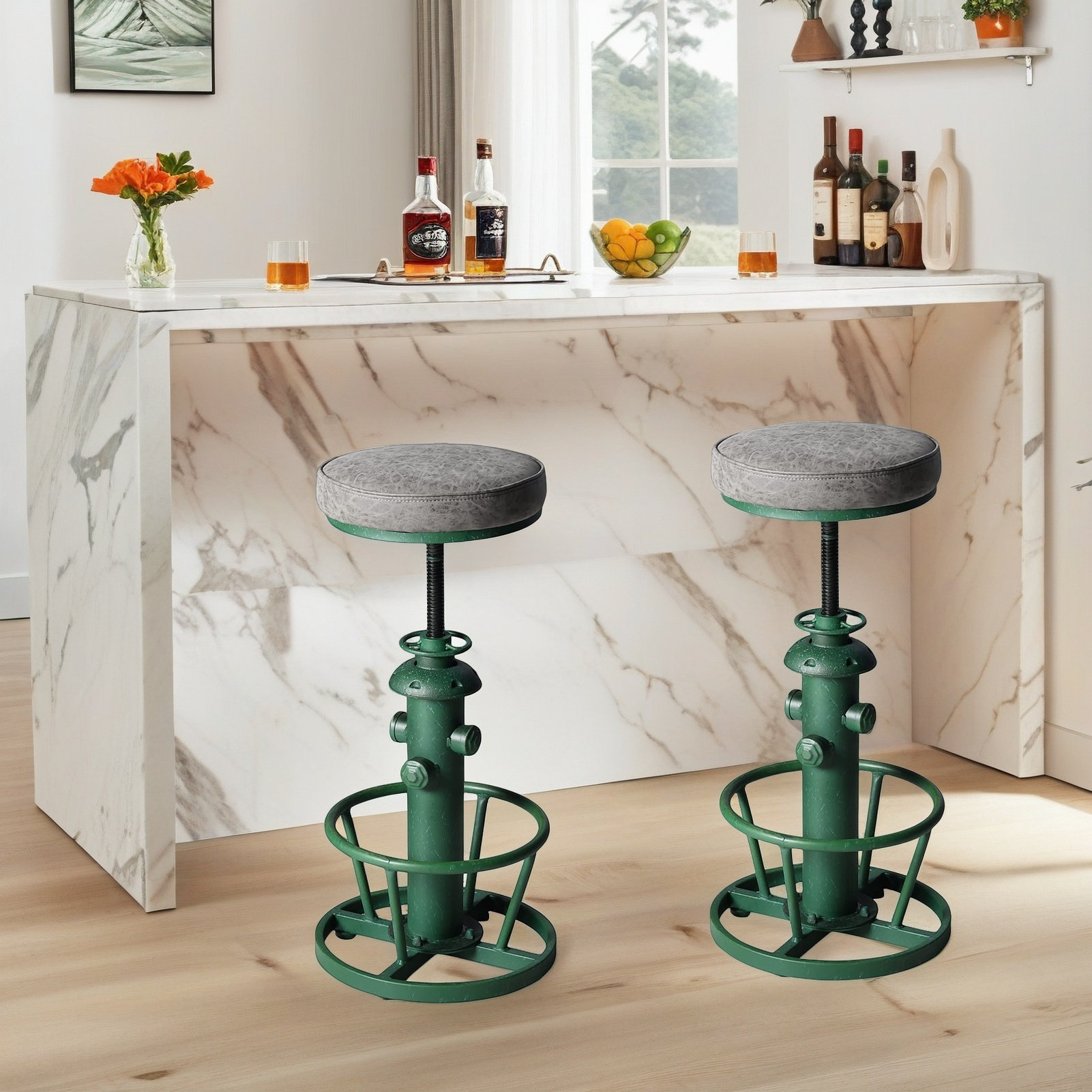 Topower Antique Industrial Round Bottom Adjustable Height Soft Seat ...