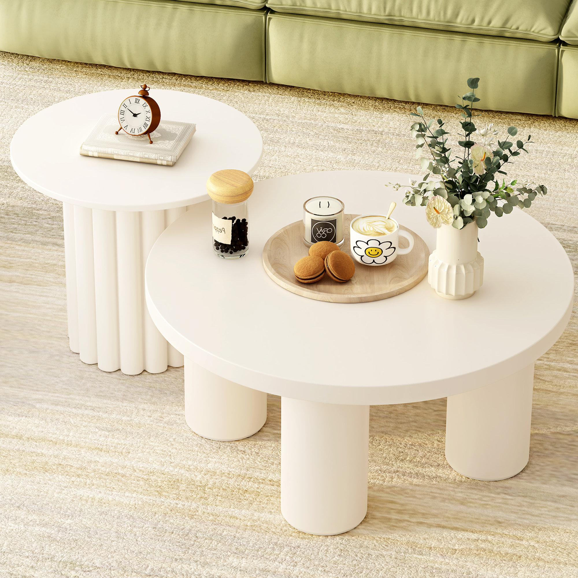 Ivy Bronx A Modern Coffee Table Set Of Two, Including A Round Coffee ...