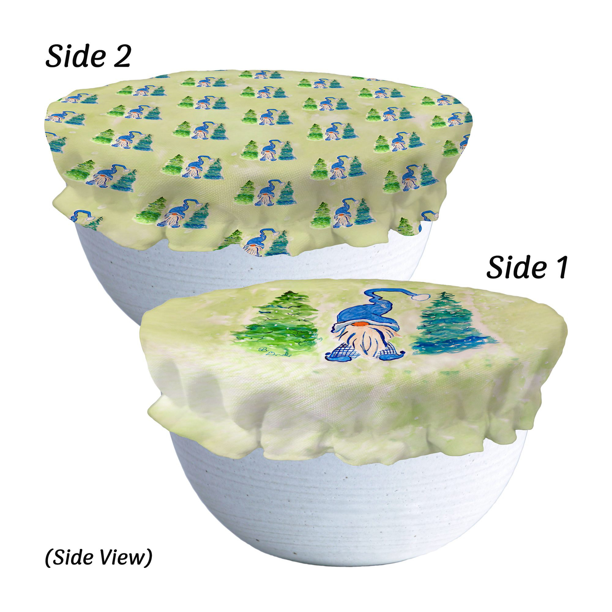 Betsy Drake Interiors Gnome & Christmas Trees Reversible Bowl Cover ...