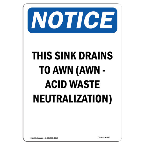 SignMission Sink Drain Awn Acid Waste Neutralization Sign | Wayfair