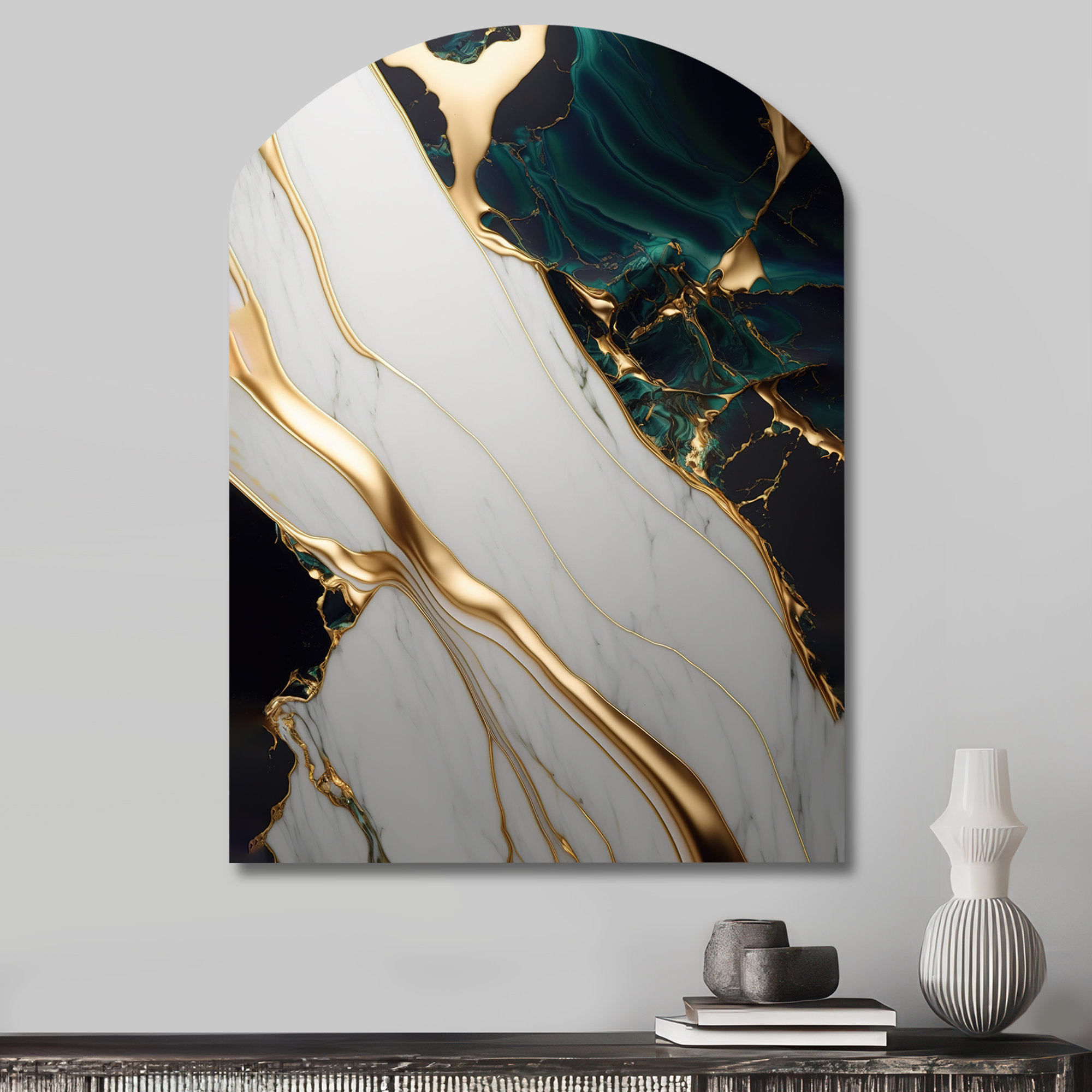 Design Art Abstract Geode Gold And Green Marble II - Asymmetrical ...