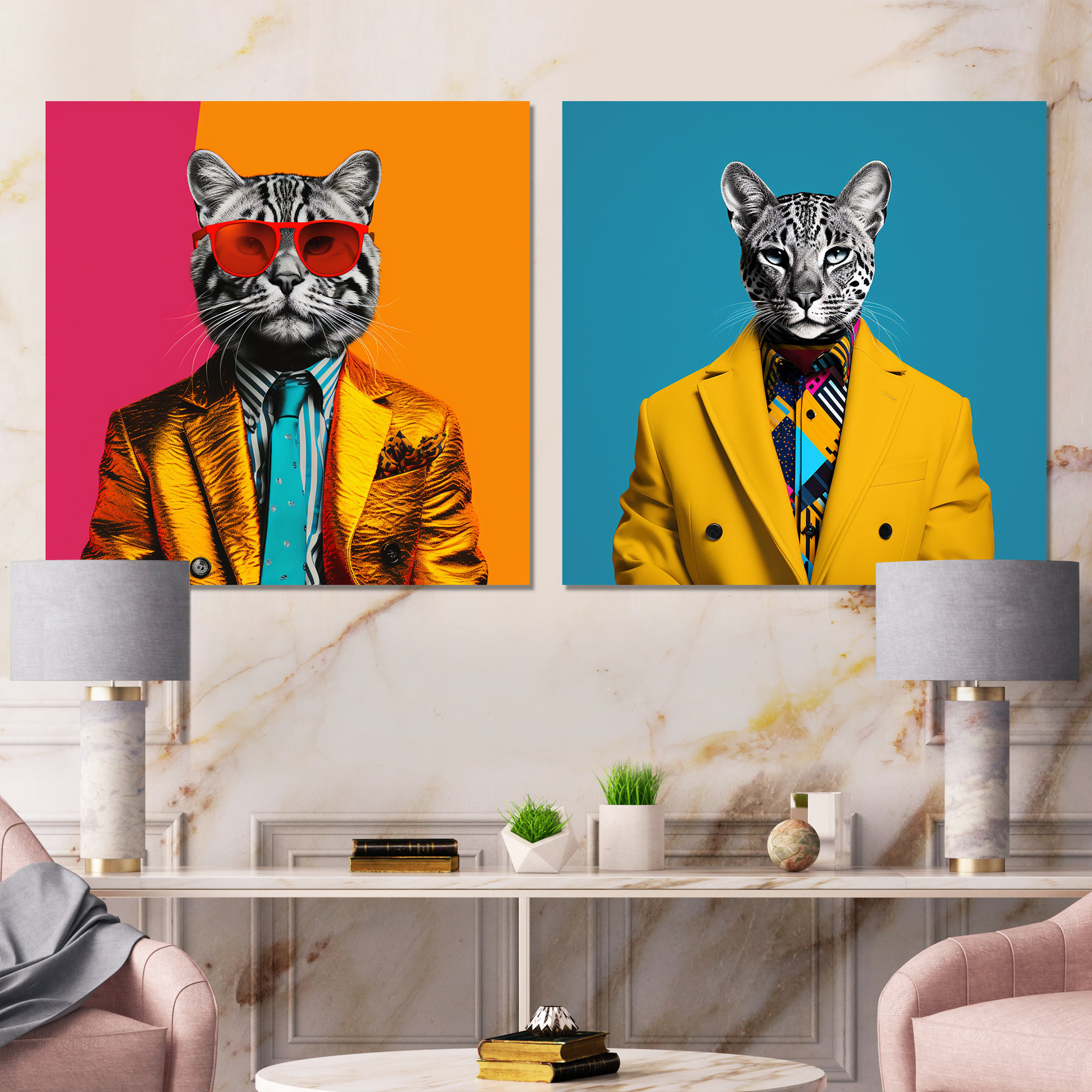 Trinx Popart Iconic Cat In Suit I - Cat Metal Art Print Square Set Of 3 ...