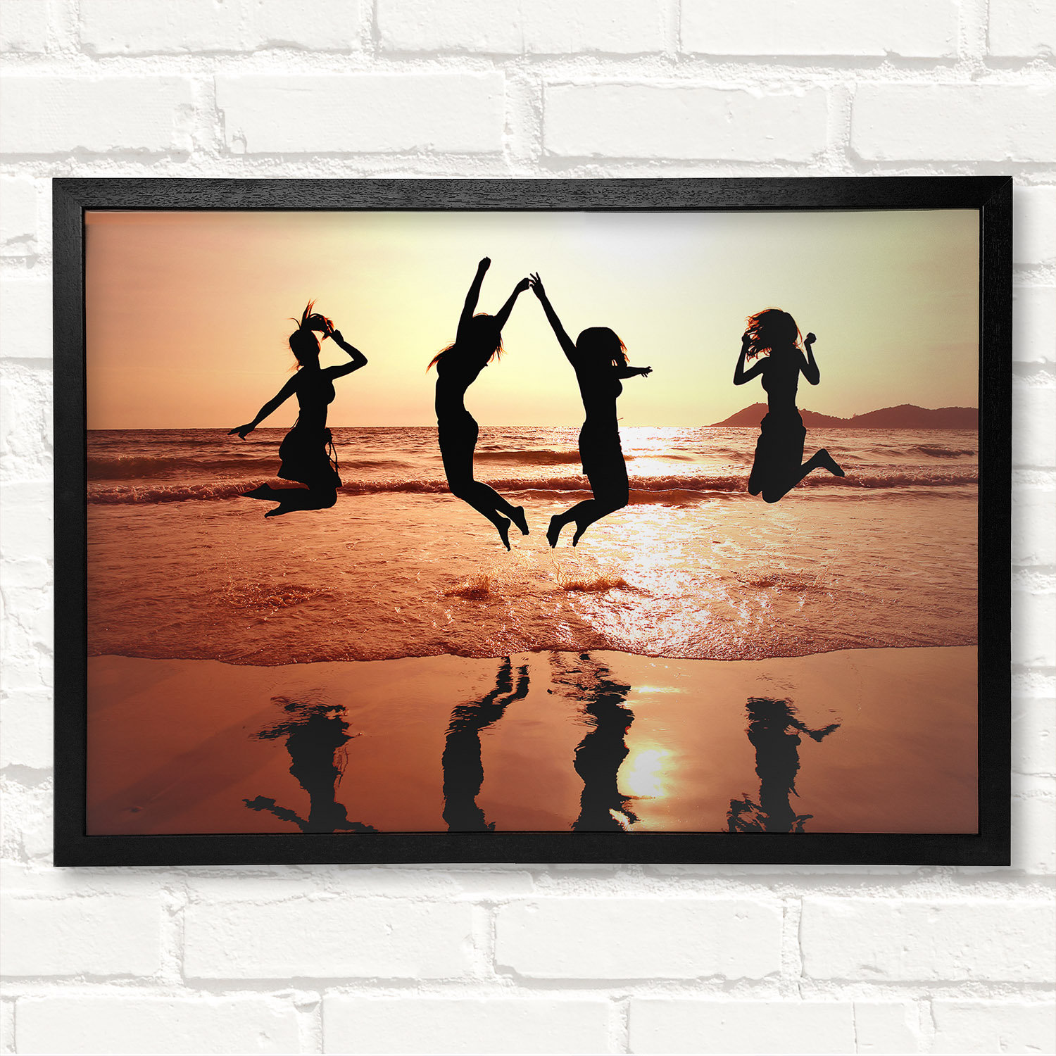 House of Hampton People Jumping On The Beach - Closed Corner Frame Art ...