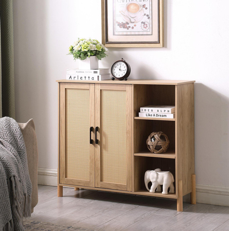 George Oliver Mid-Century Modern Storage Cabinet with Woven Rattan ...