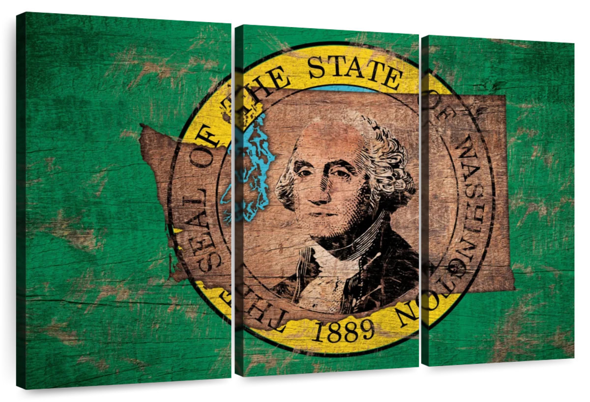 Ebern Designs Borges State Map Over Washington Flag | Wayfair